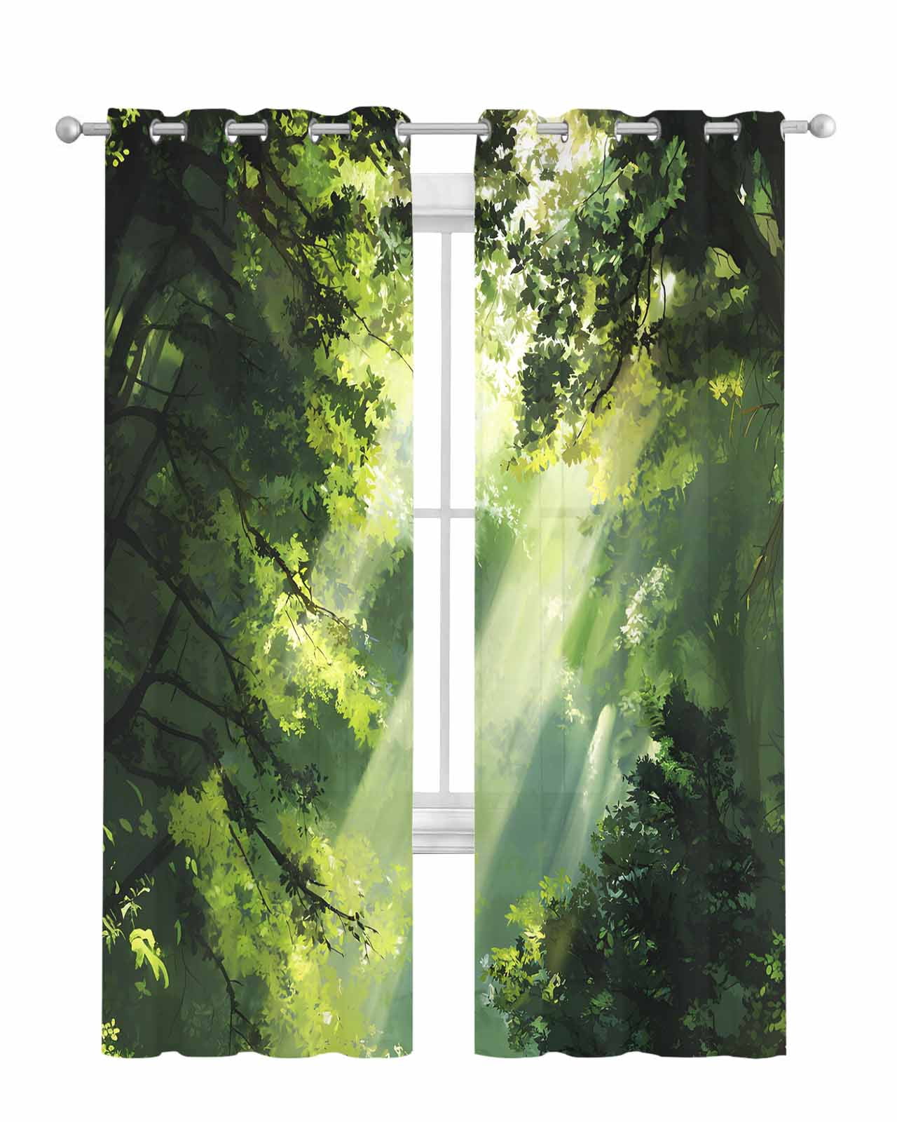 Green Forest Sheer Curtains 84 Inch Length 2 Panels Set for Living Room ...