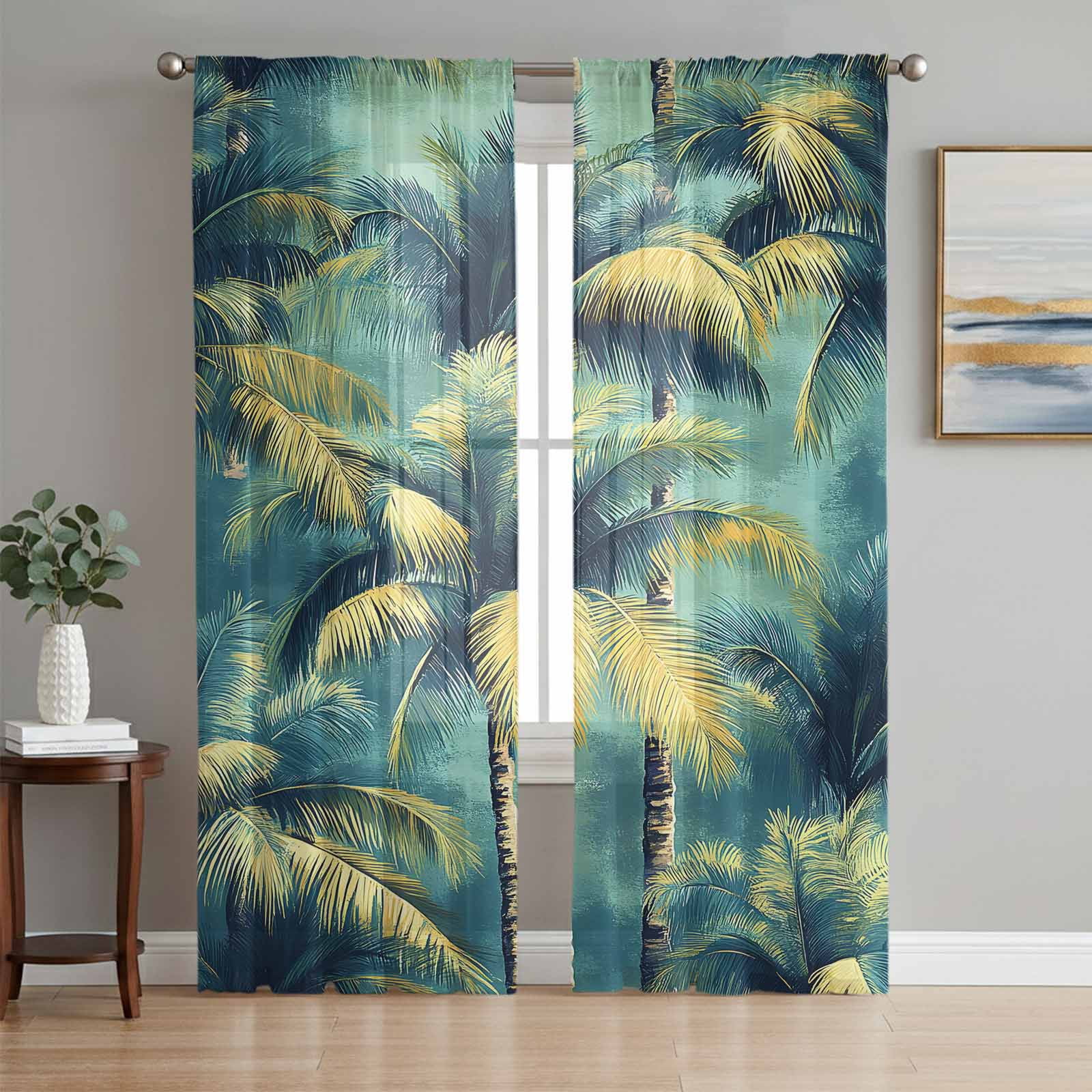 Green Forest Sheer Curtains 84 Inch Length 2 Panels Set, Summer Nature ...
