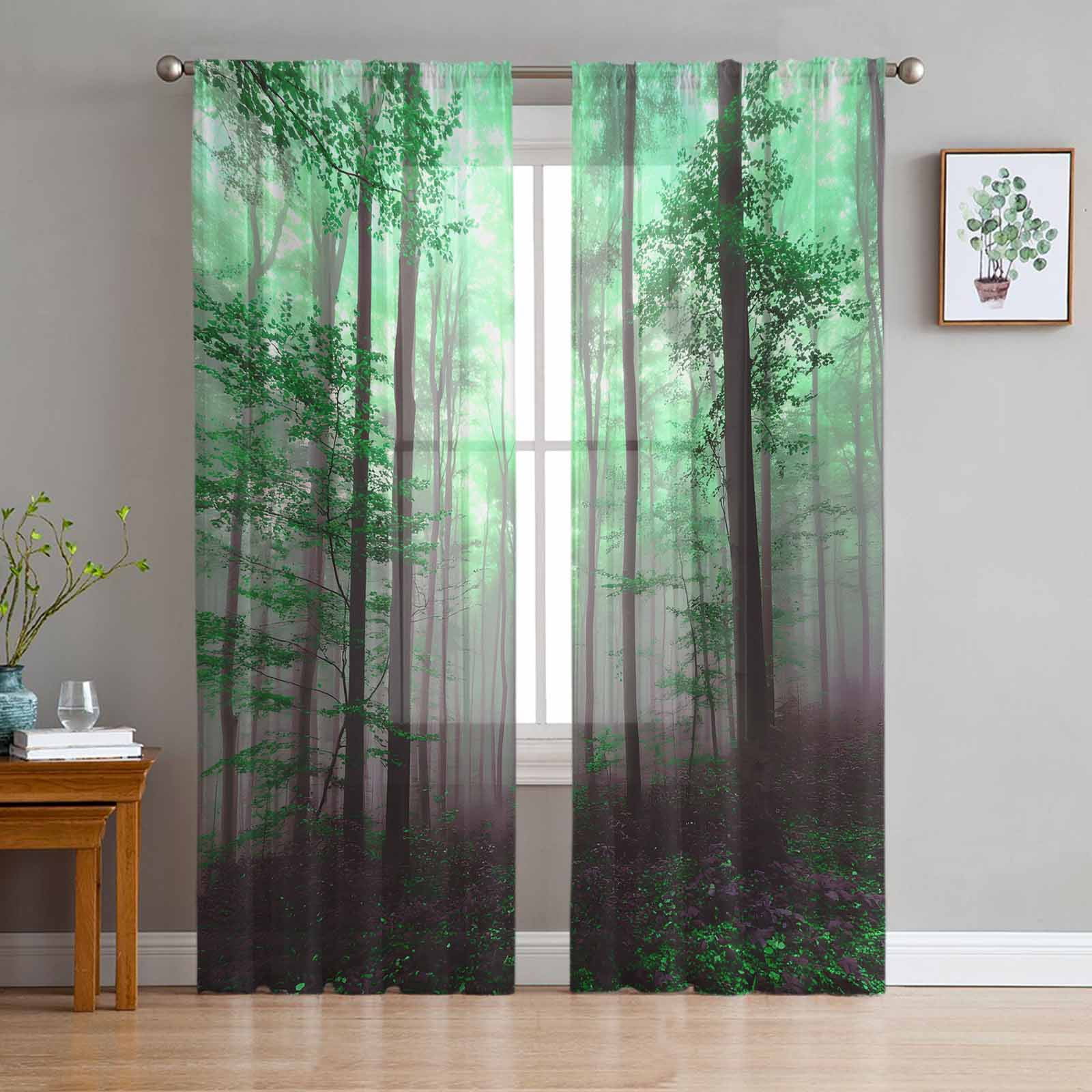 Green Forest Sheer Curtains 96 Inches Long 2 Panels Set, Window Sheer ...