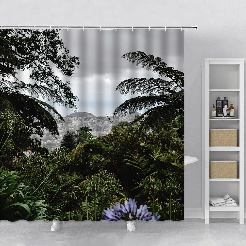 Green Forest Shower Curtain For Bathroom Tropical Jungle Rainforest