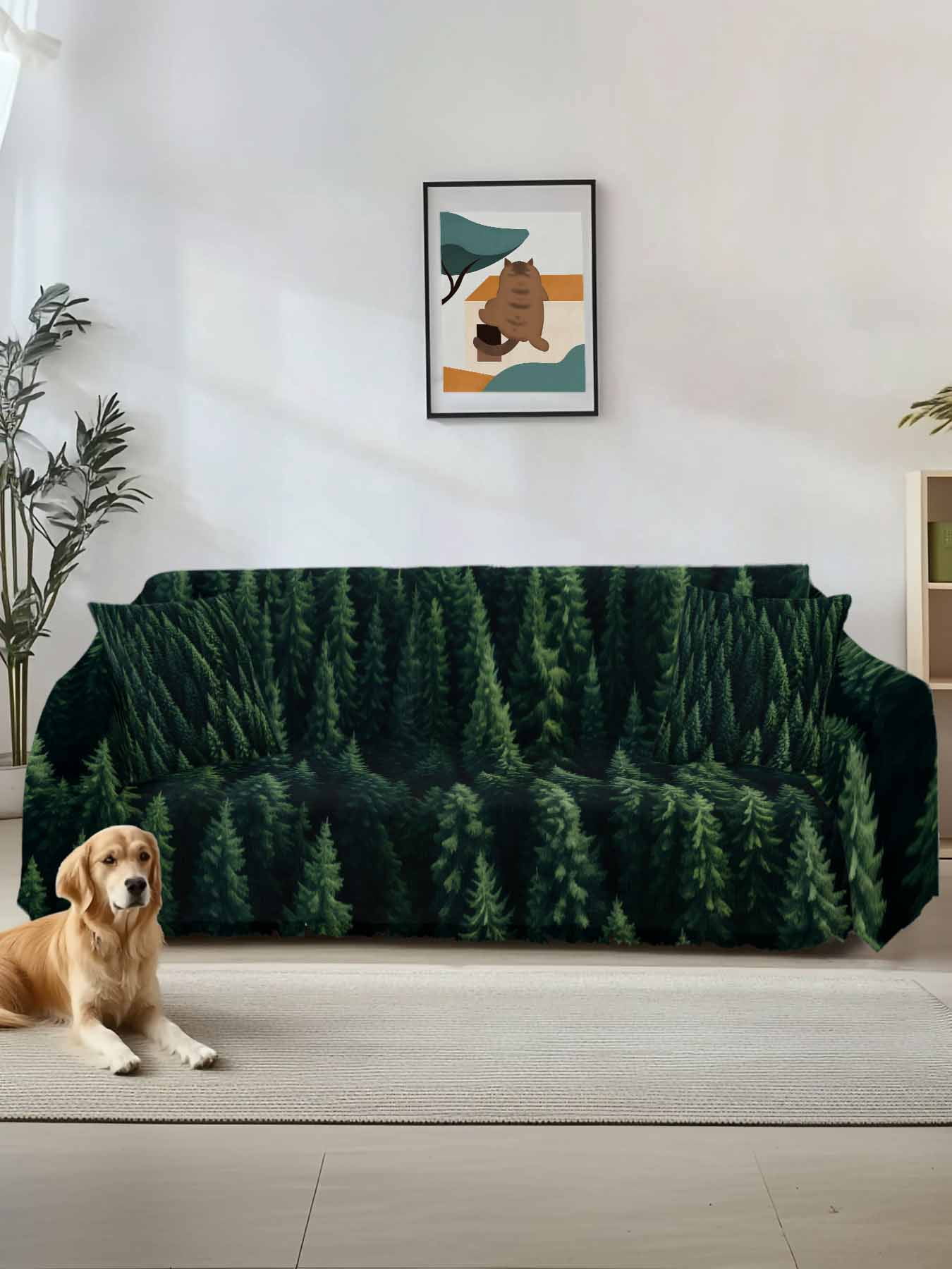 Green Forest Sofa Covers for 2-3 Cushion Couch L-Shaped Sectional ...