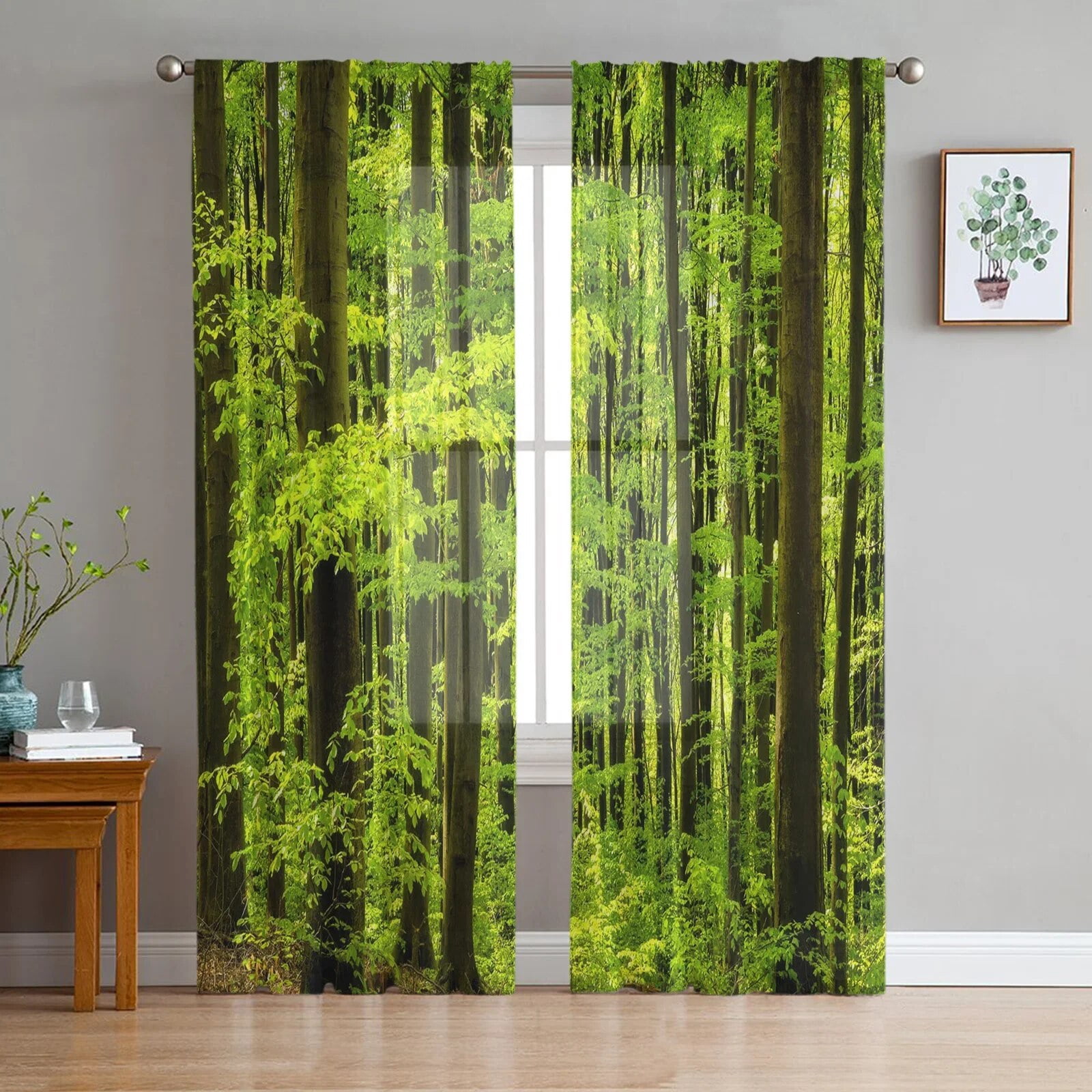 Green Forest Sun Natural Landscape Tulle Sheer Window Curtains for ...