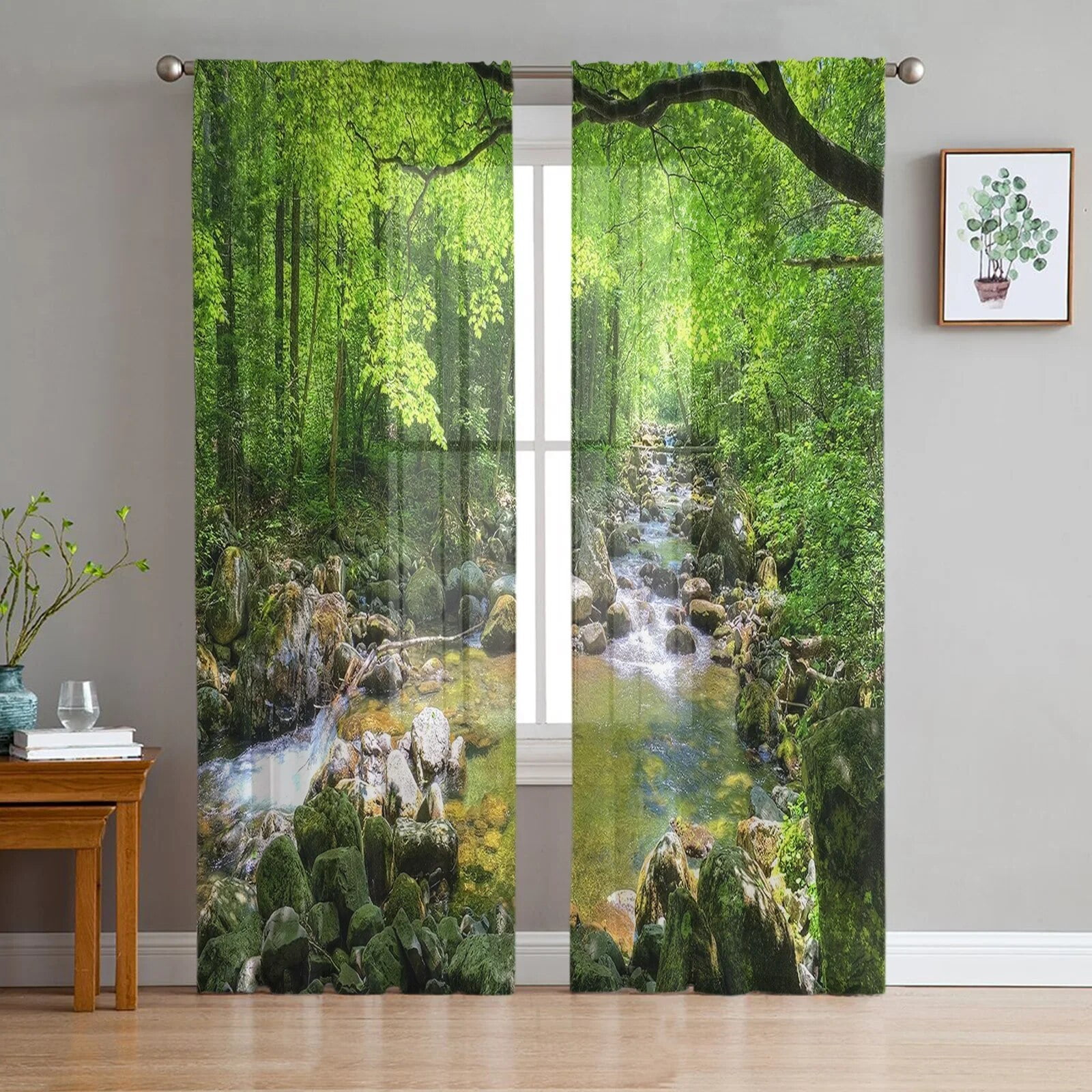 Green Forest Sun Natural Landscape Tulle Sheer Window Curtains for ...