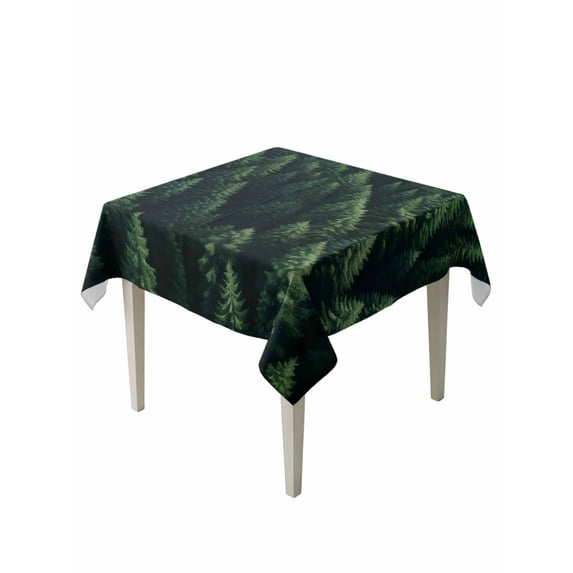 Green Forest Table Cloth, Modern Pine Trees Mysterious Art Waterproof ...