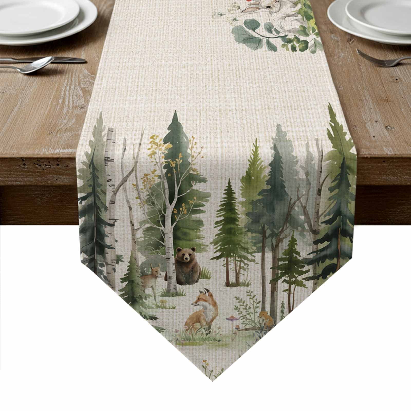 Green Forest Table Runner Linen Burlap Table Runner 120 Inches Long ...