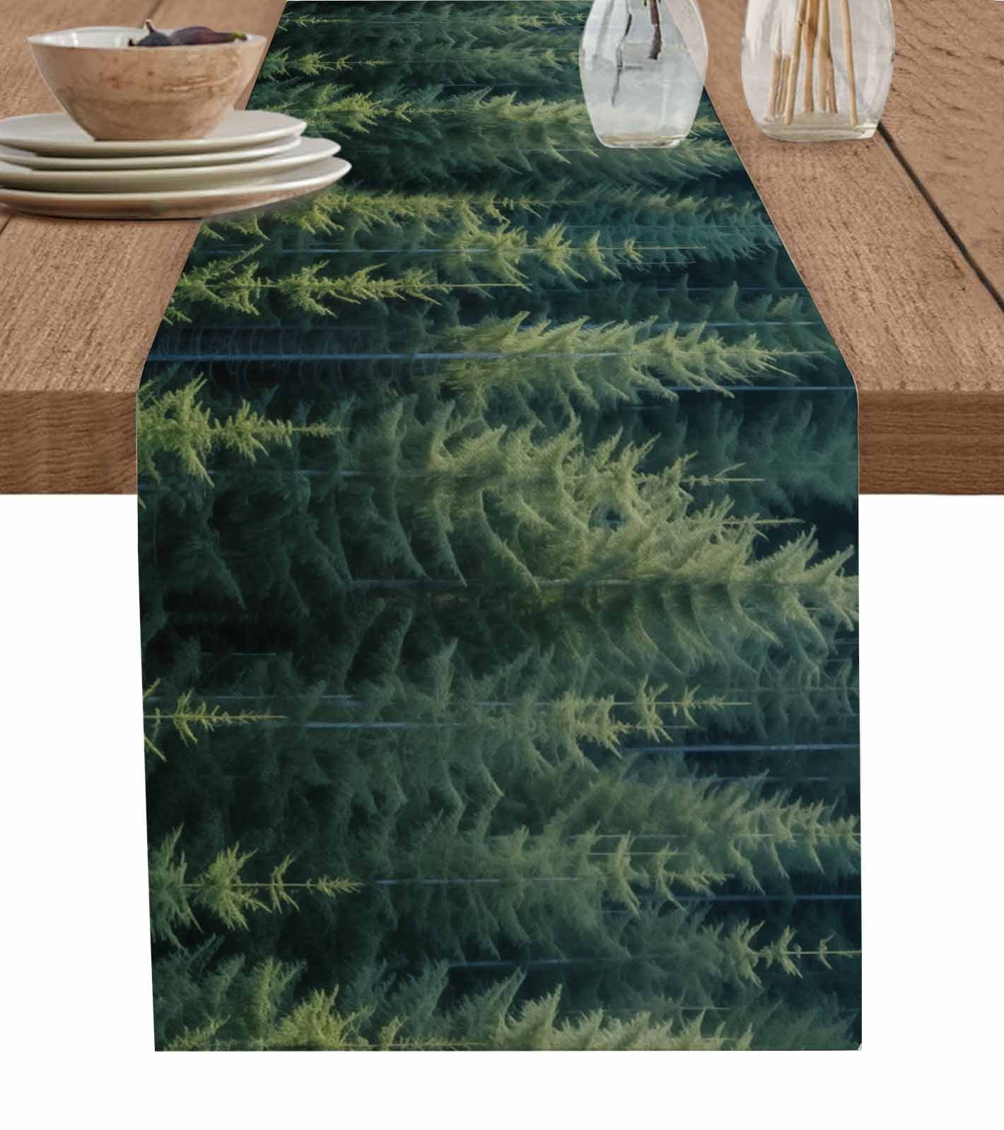 Green Forest Table Runner Pine Tree Summer Botanical Modern Art ...