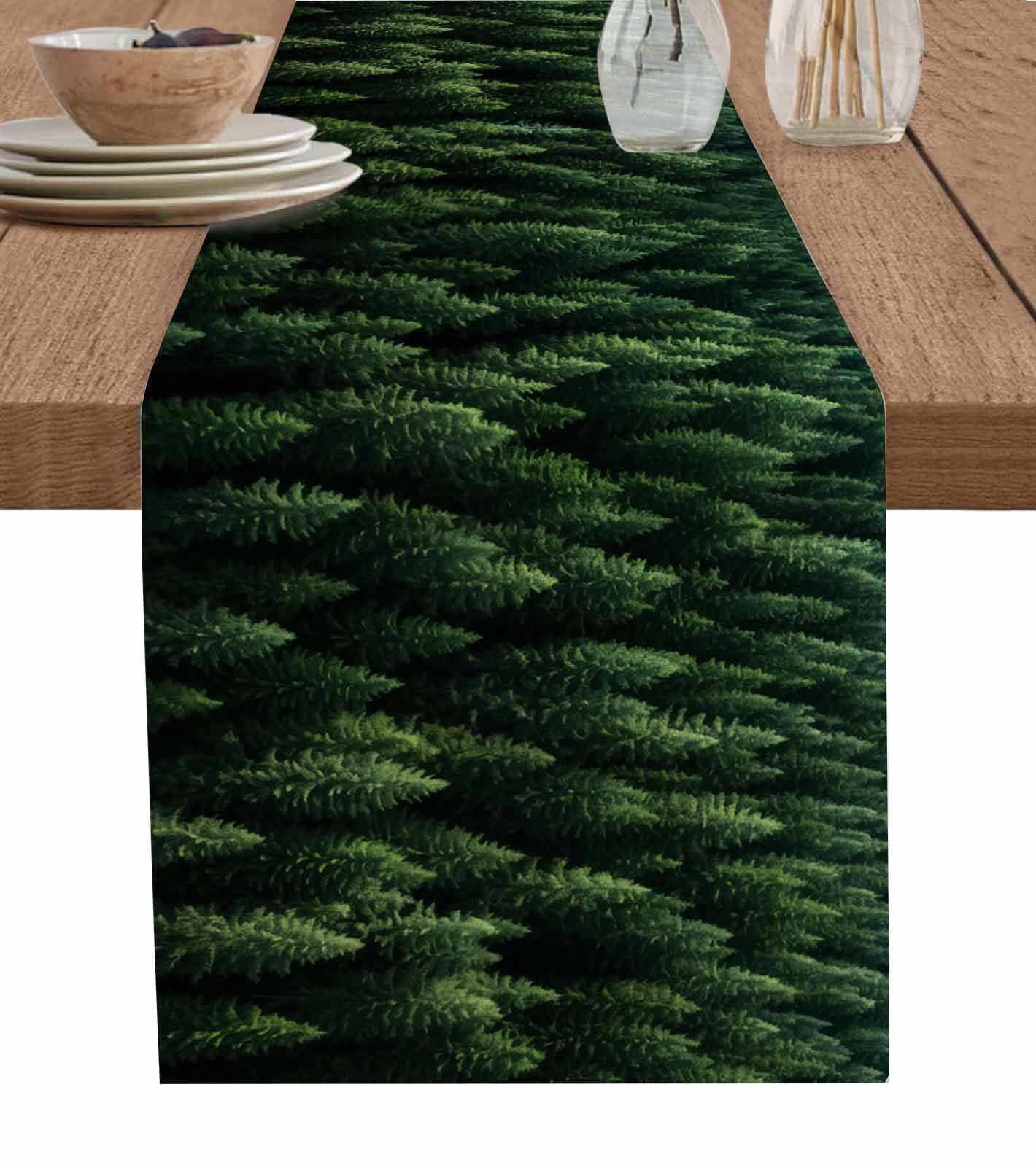 Green Forest Table Runner Pine Trees Modern Mysterious Art Tablerunners ...