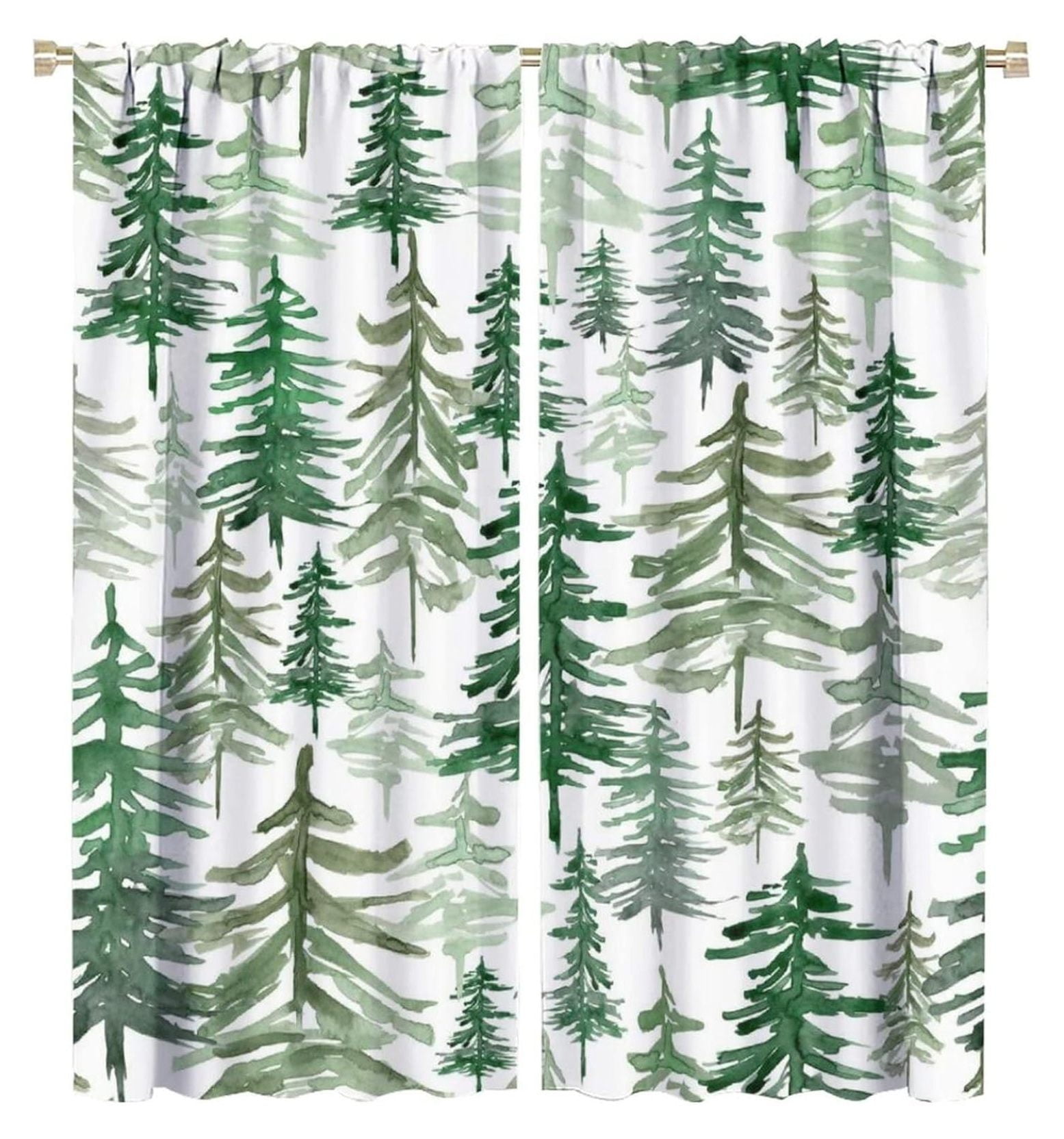 Green Forest Tree Curtain, Pine Coniferou Trees Forest Watercolor ...