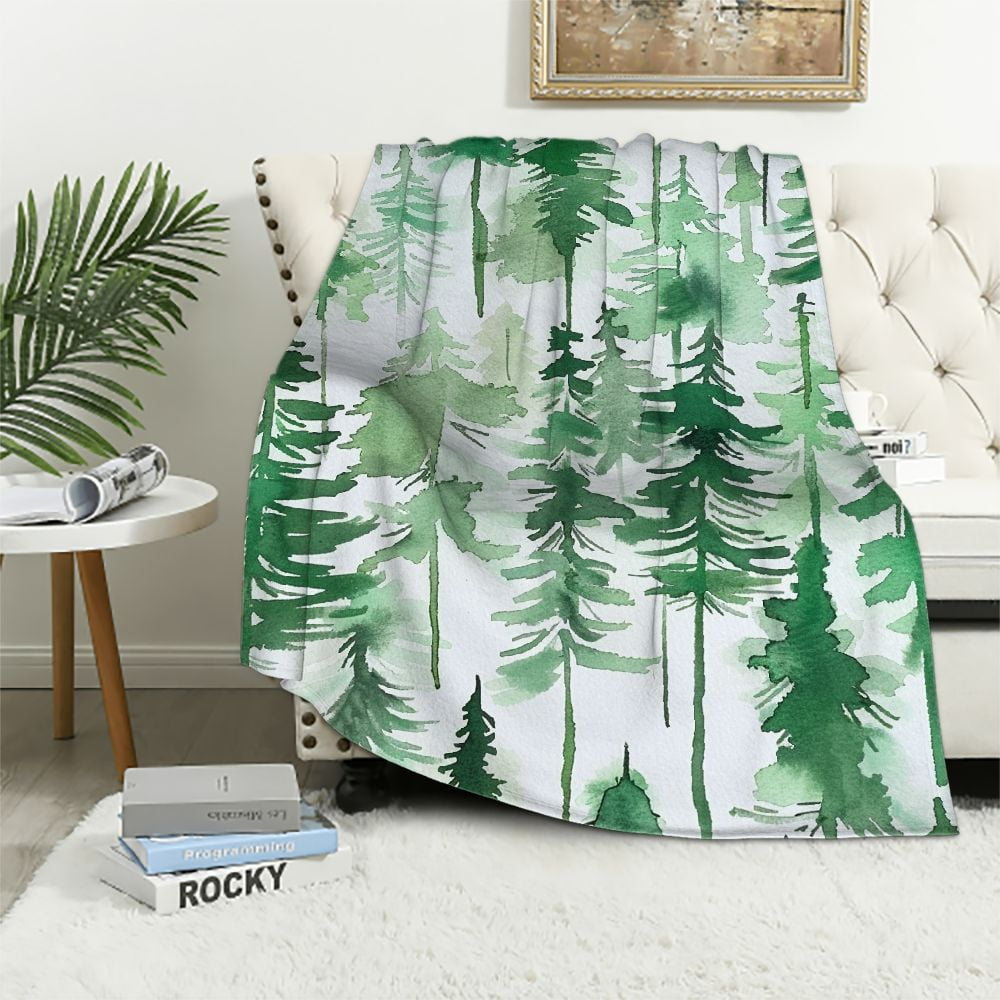 Green Forest Tree Flannel Blankets, Pine Coniferou Trees Forest ...