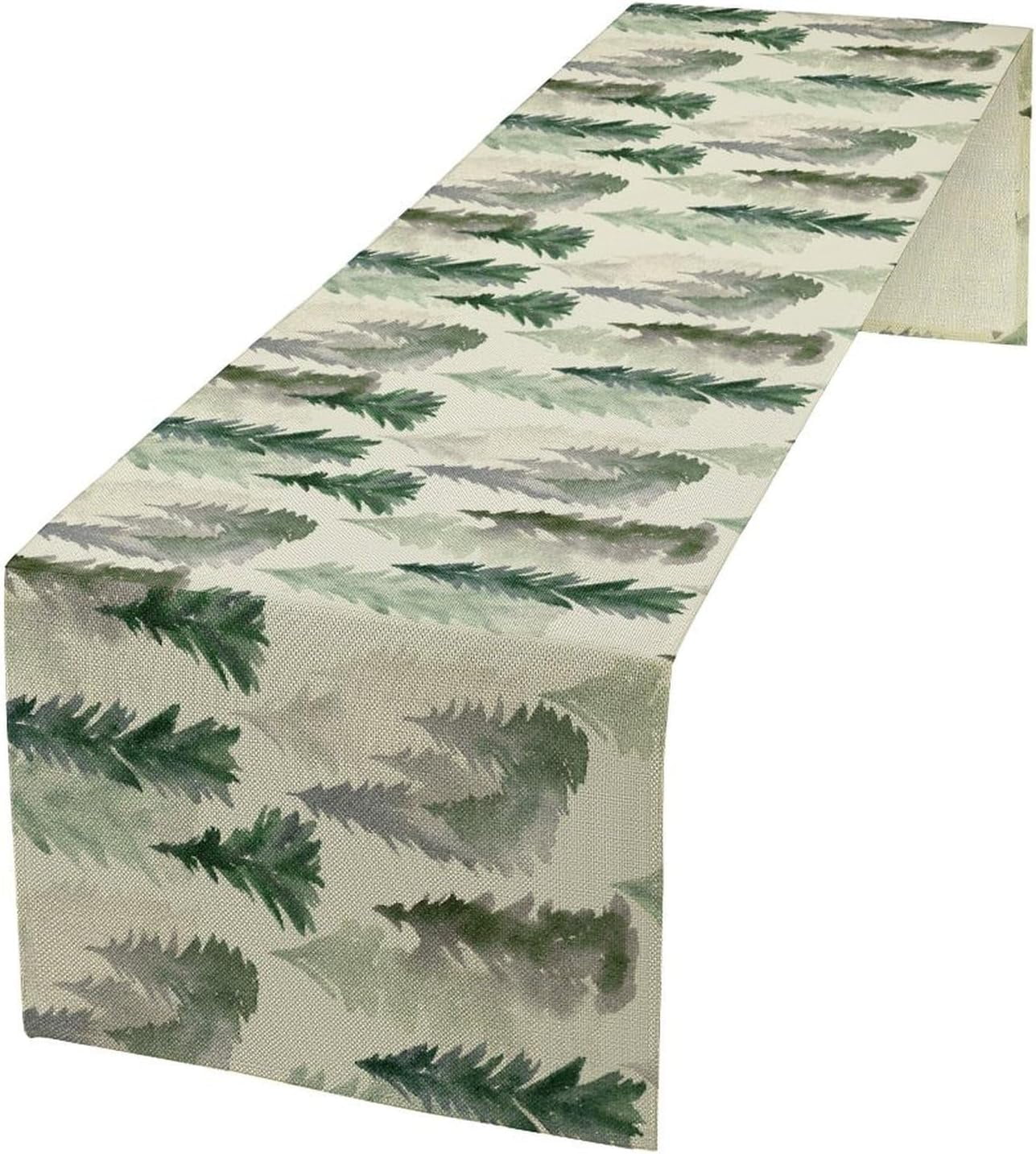 Green Forest Tree Table Runner Watercolor Fantasy Magical Woodland ...