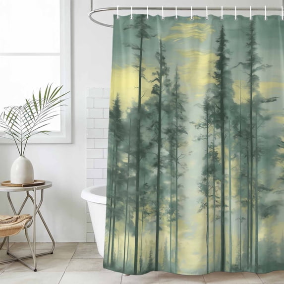 Green Forest Waterproof Fabric Shower Curtain,Modern Oil Painting Art ...