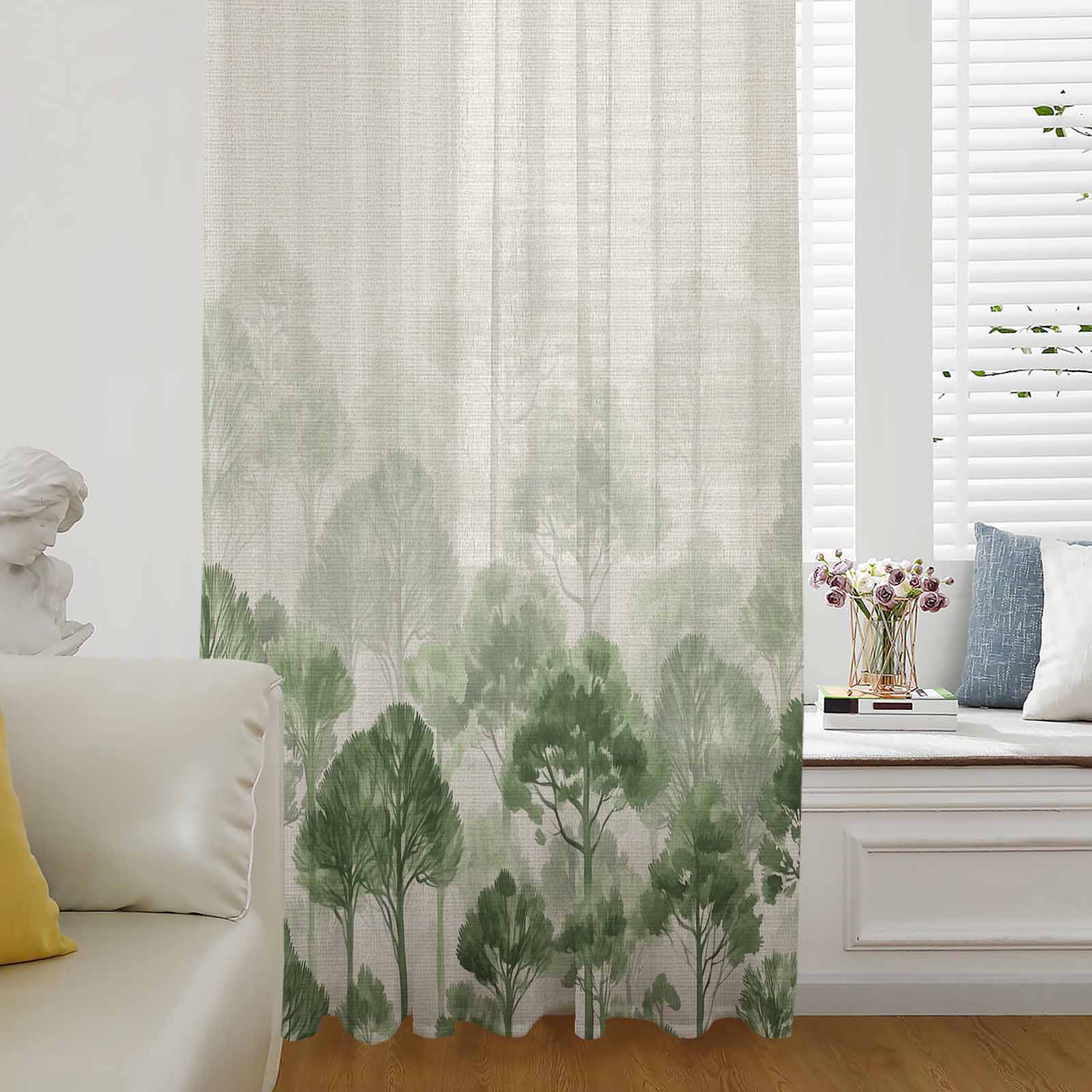 Green Forest Window Curtain 96 Inches Long,Gradient Bare Pine Trees ...