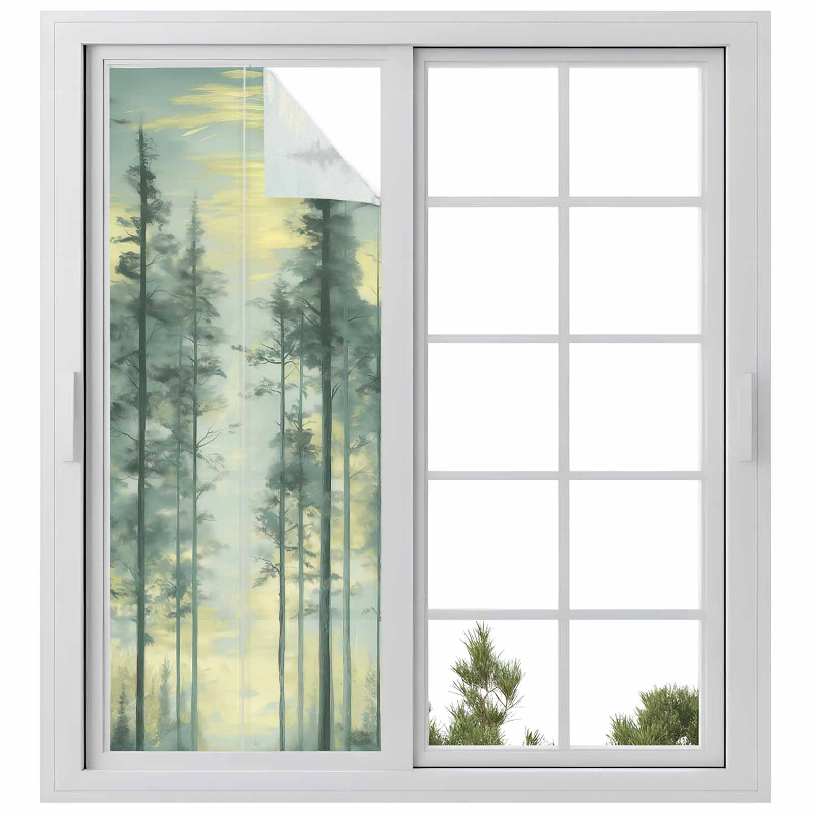 Green Forest Window Privacy Film, Modern Oil Painting Art Botanical ...