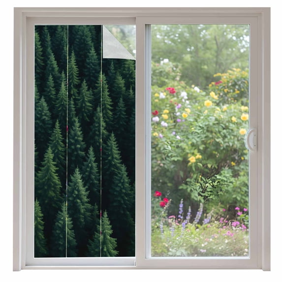 Green Forest Window Privacy Film, Modern Pine Trees Mysterious Art ...
