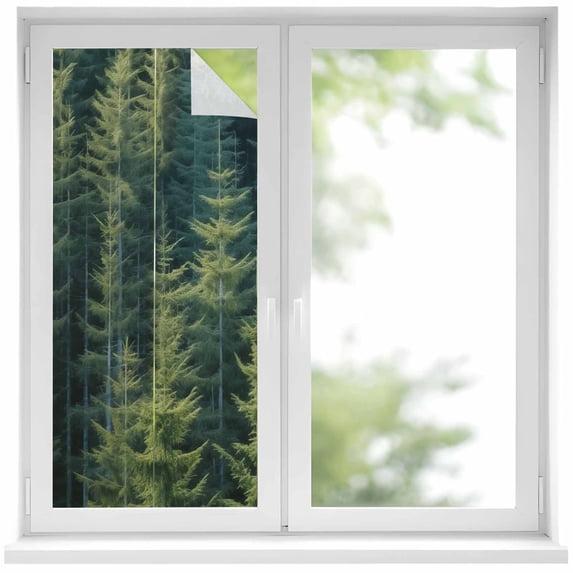 Green Forest Window Privacy Film, Pine Tree Summer Botanical Modern Art ...