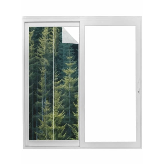 Green Forest Window Privacy Film, Pine Tree Summer Botanical Modern Art ...