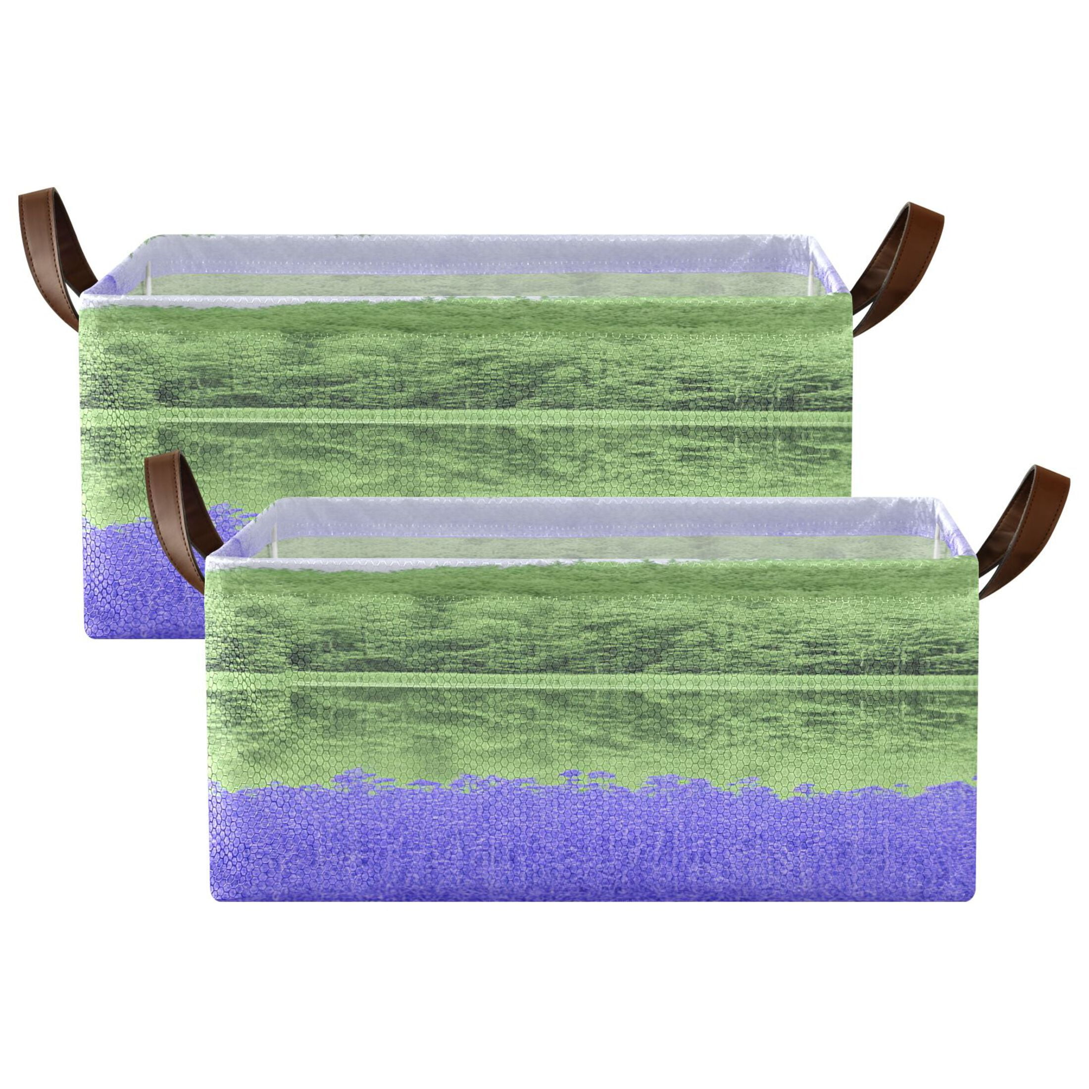 Green Forest and Lake Shelf Baskets Set of 2 Foldable Metal Frame Open ...