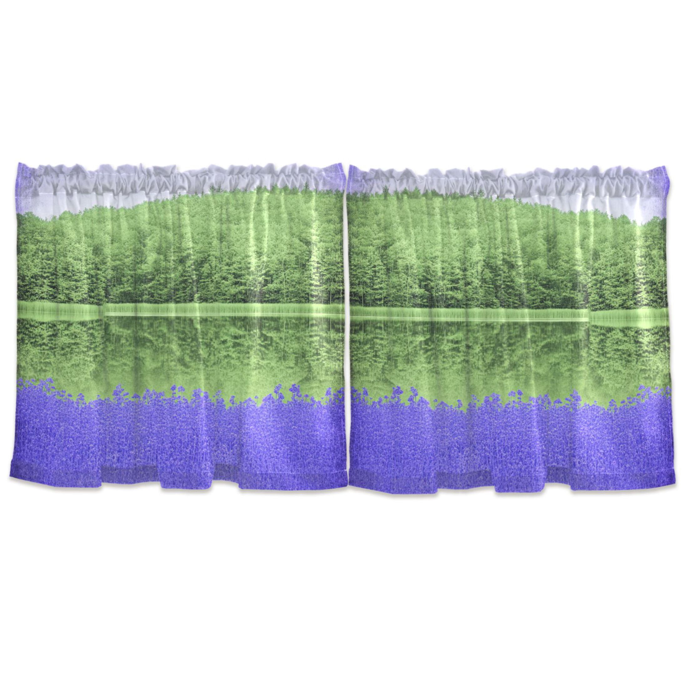 Green Forest and Lake Tier Curtains for Kitchen 57x36 Inch Semi Sheer ...