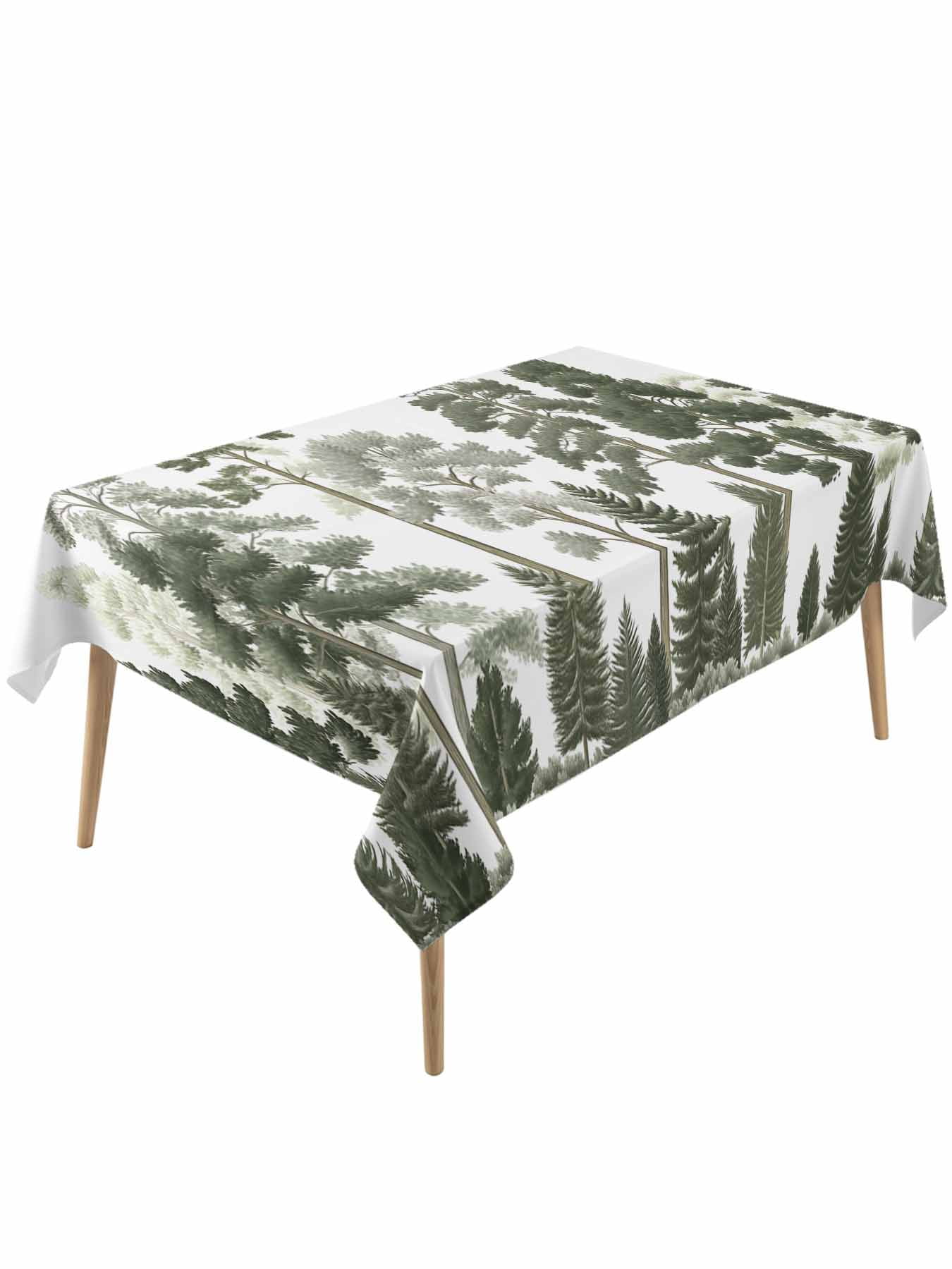 Green Forests Tree Table Cloth, Pine Maple Trees Nature Pure Color ...