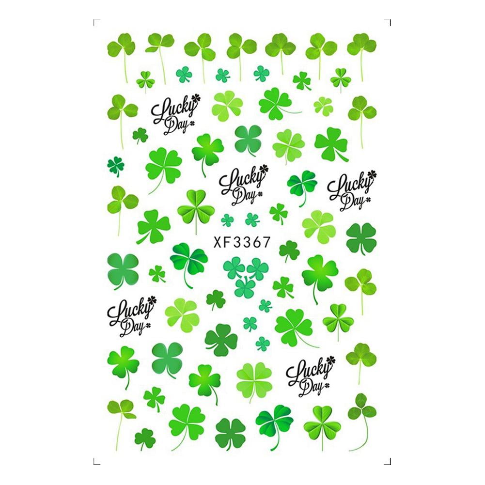 Green Four Leaf Clover 3D Nail Stickers For DIY Manicure Slider Spring ...