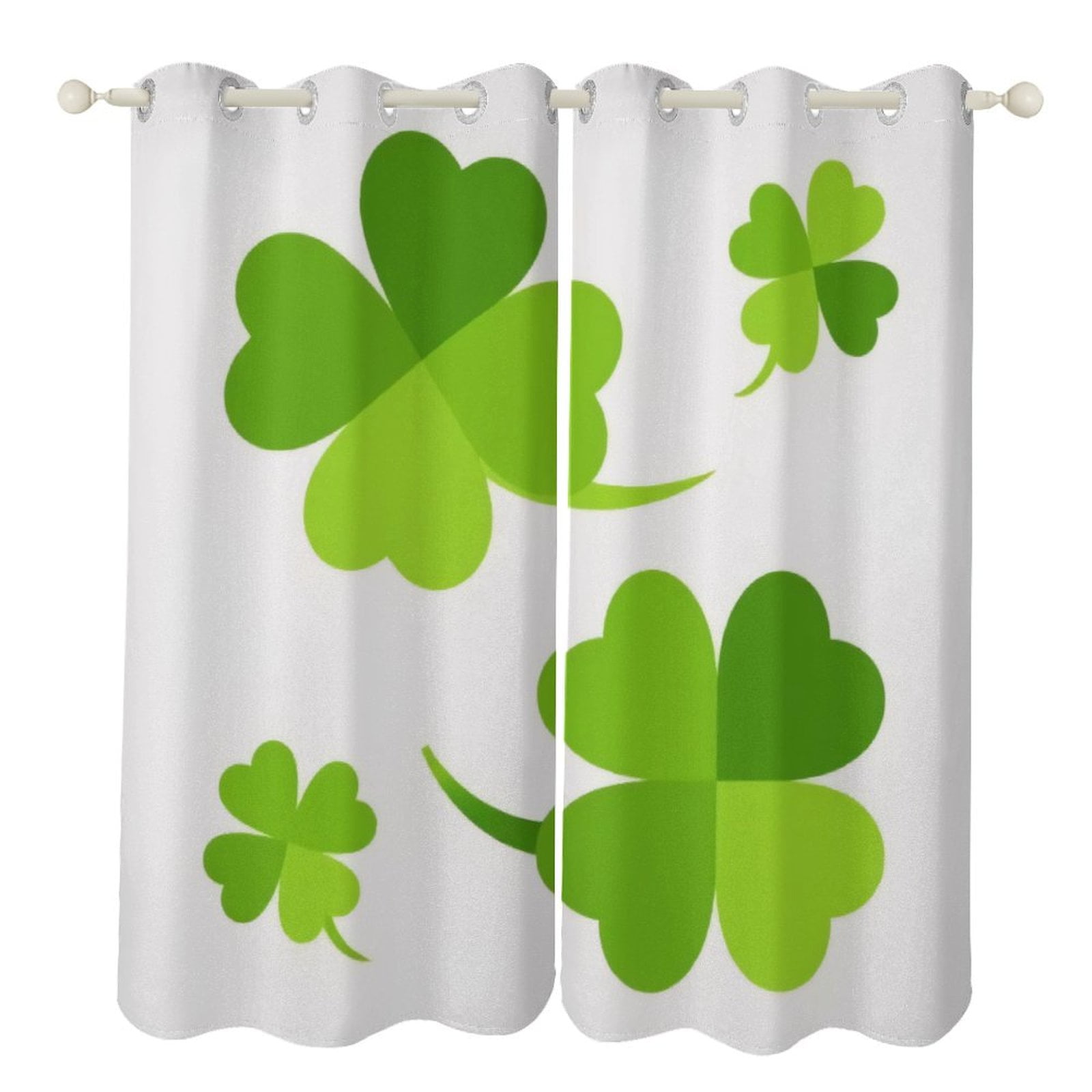 Green Four-Leaf Clover Pattern 2 Panels Curtains for Bedroom Living ...