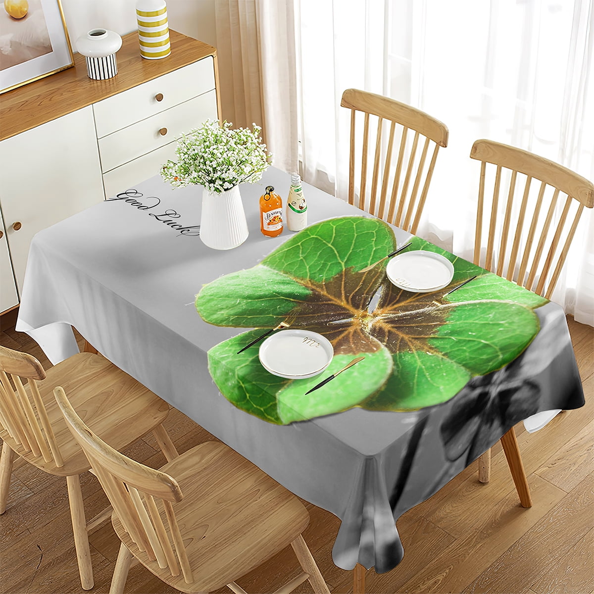 Green Four Leaf Clover Rectangular Tablecloth Irish St. Patrick's Day ...