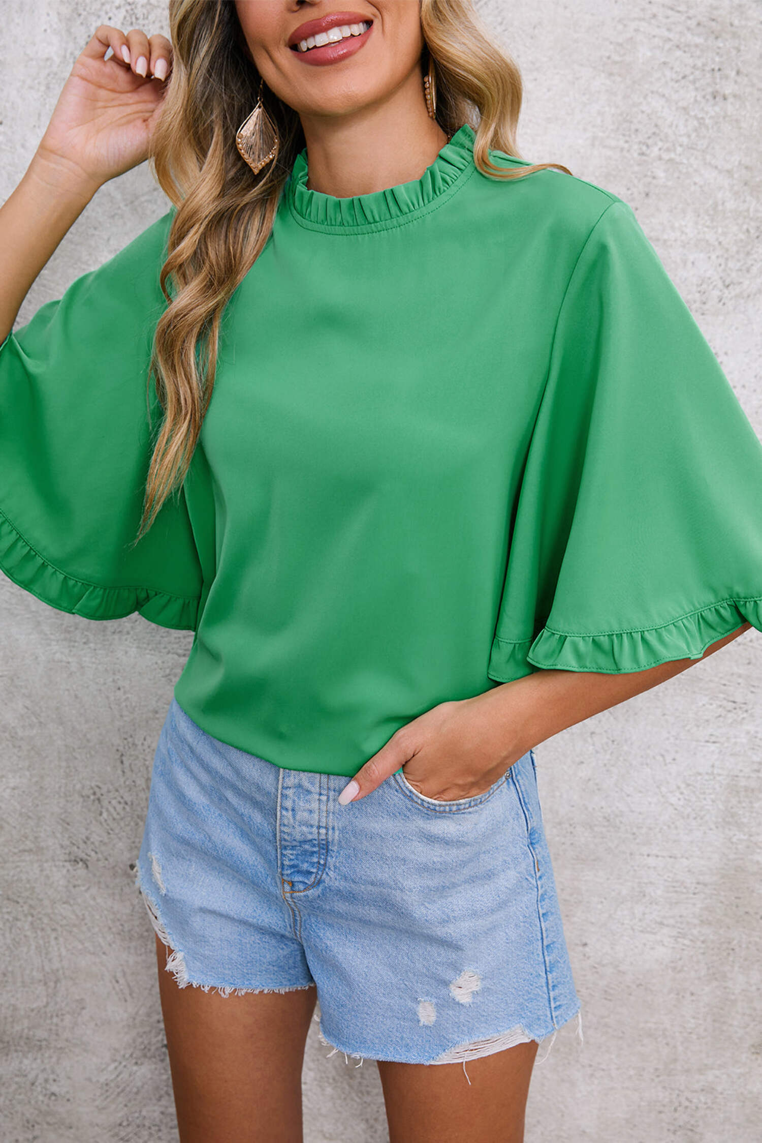 Myosotis Frilly Round Neck Flounce Sleeve Blouse - Walmart.com