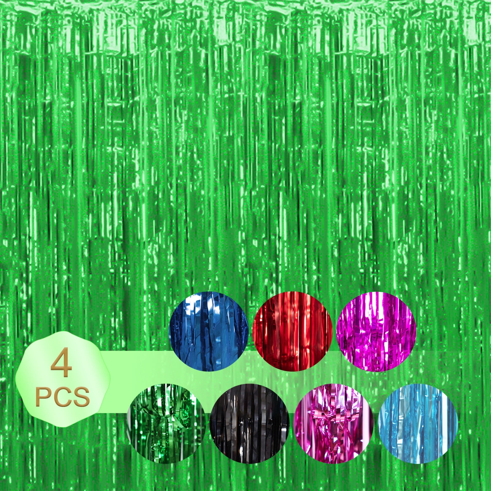 Green Fringe Curtain 4PCS Foil Backdrop Curtain 3.3x6.6Ft Party ...