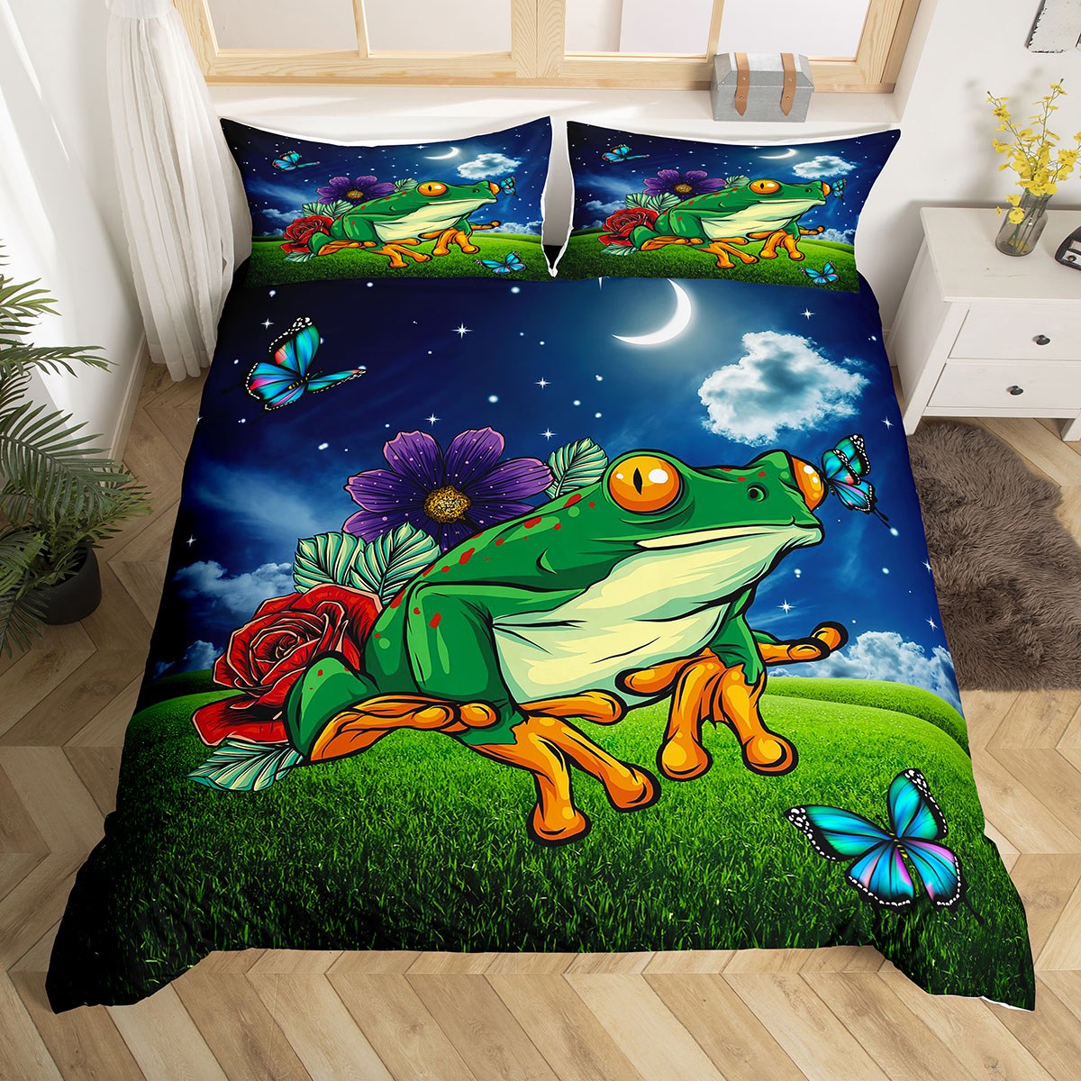 Green Frog Duvet Cover Cartoon Reptile Bedding Set for Kids Child ...