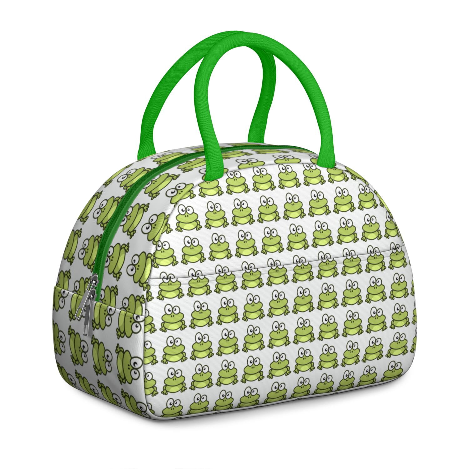 Green Frog and Flower Print Lunch Box, Reusable Thermal Cooler Tote ...