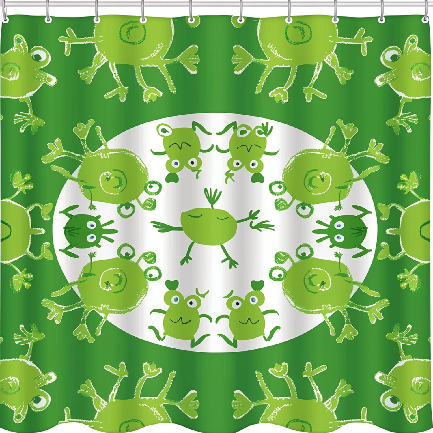 Green Frog Kids Cartoon Shower Curtain Cute Children's Doodles Bathroom ...