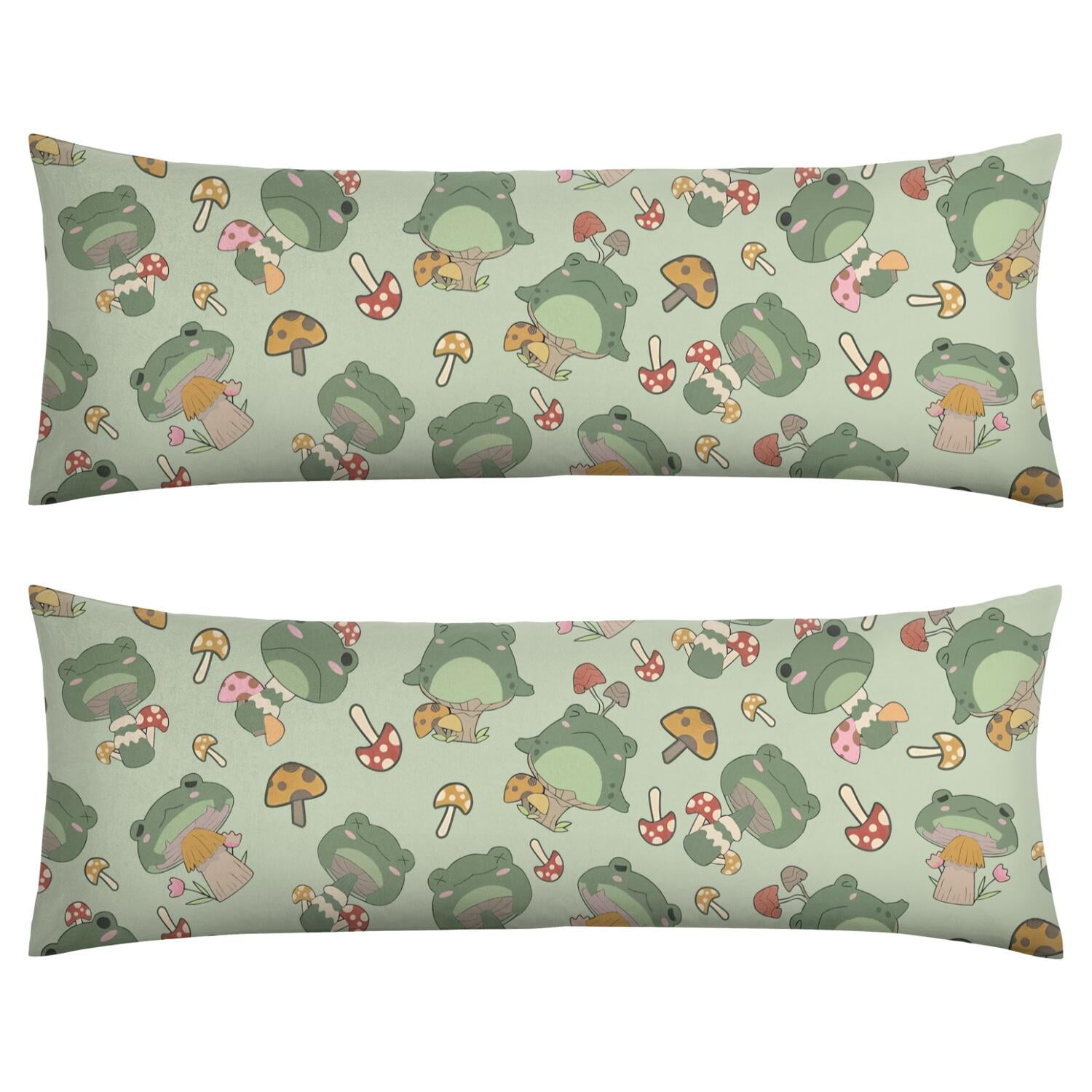 Green Frog & Mushroom Pillow Cover 20x54 - Cute Cartoon Frog with ...