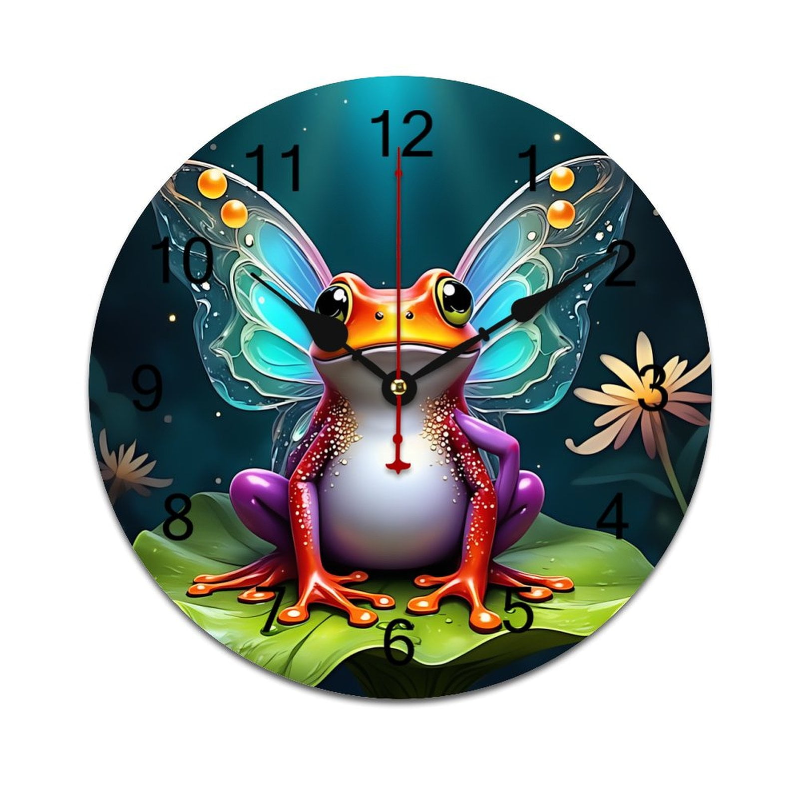 Green Frog Mushrooms And Plants Bedroom Wall Clock Large Modern Kitchen ...