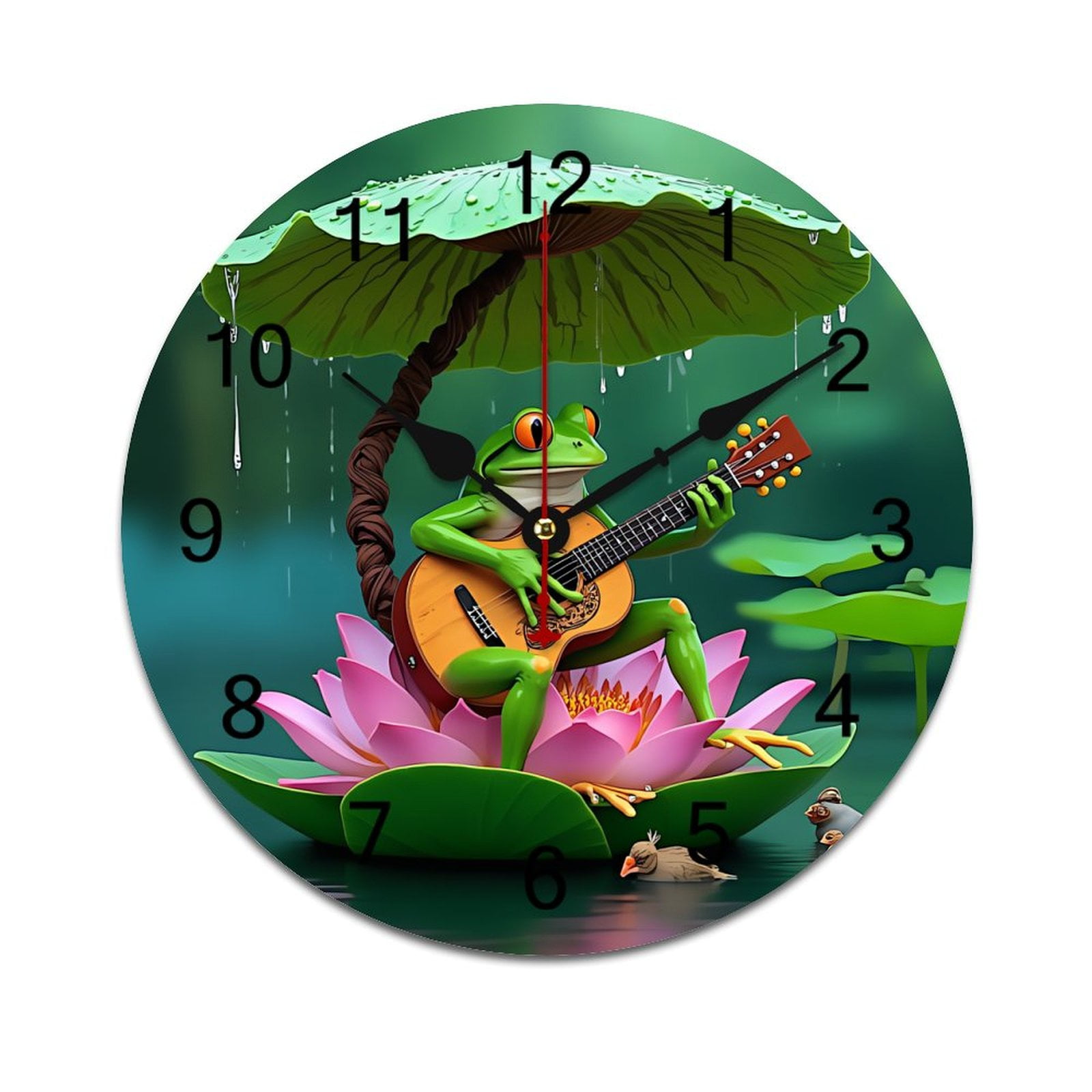 Green Frog Mushrooms And Plants Bedroom Wall Clock Large Modern Kitchen ...