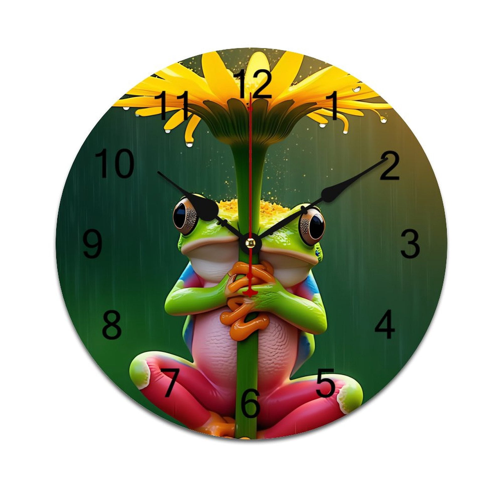 Green Frog Mushrooms And Plants Printed Silent Wall Clock Round Kitchen ...