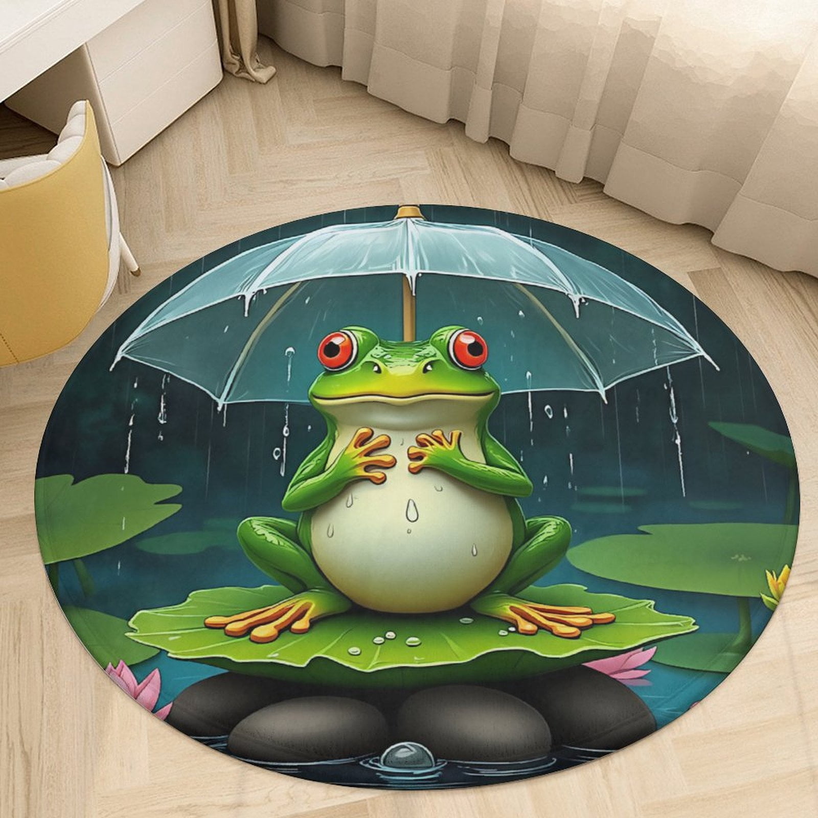Green Frog Mushrooms And Plants Round Area Rugs for Bedroom Living Room ...