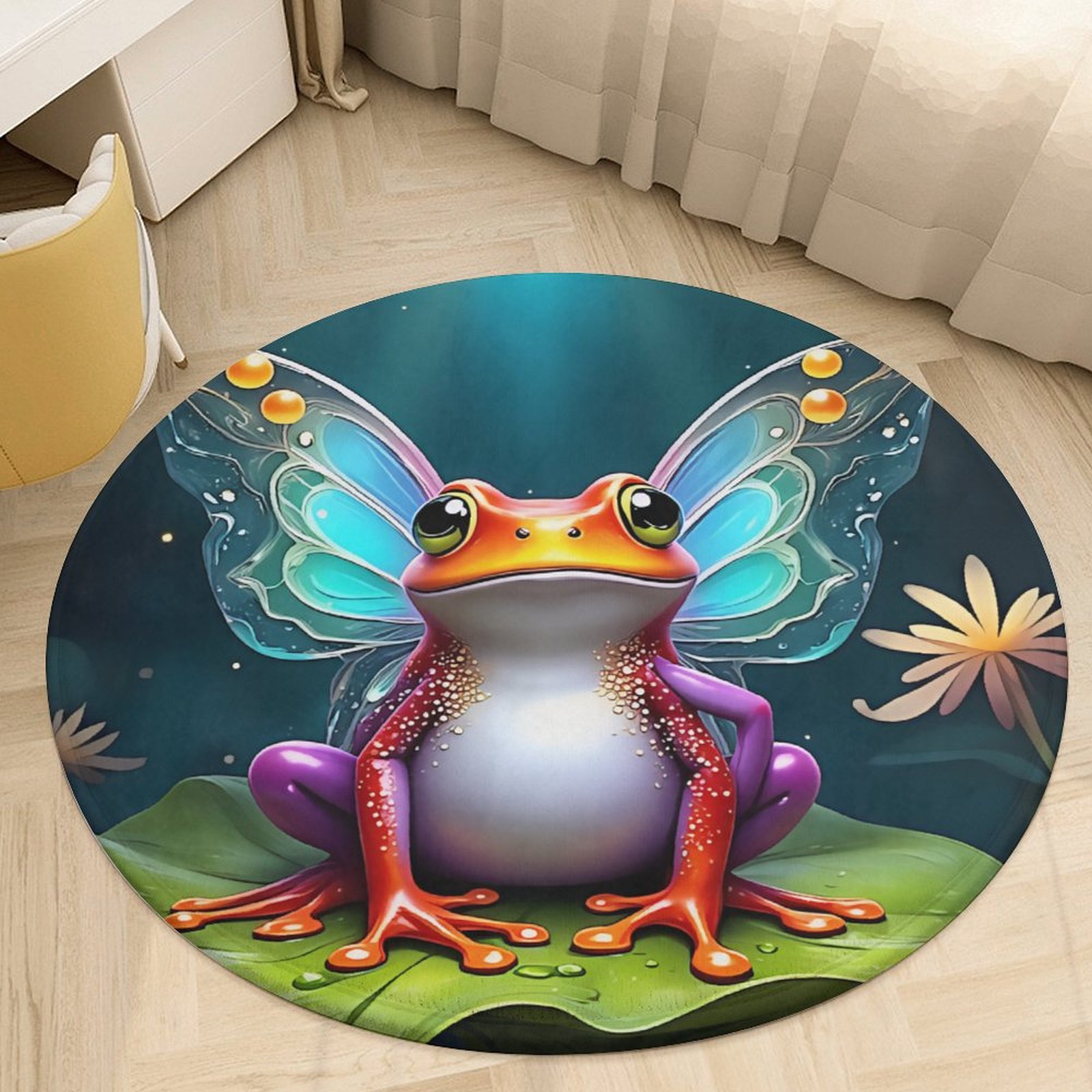 Green Frog Mushrooms And Plants Round Area Rugs for Bedroom Living Room ...