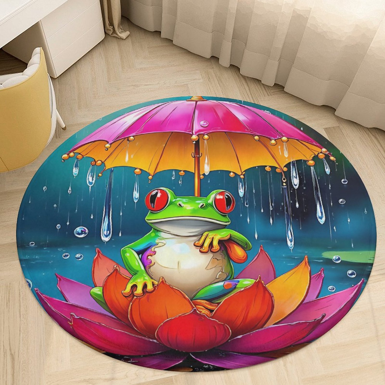 Green Frog Mushrooms And Plants Round Area Rugs for Bedroom Living Room ...