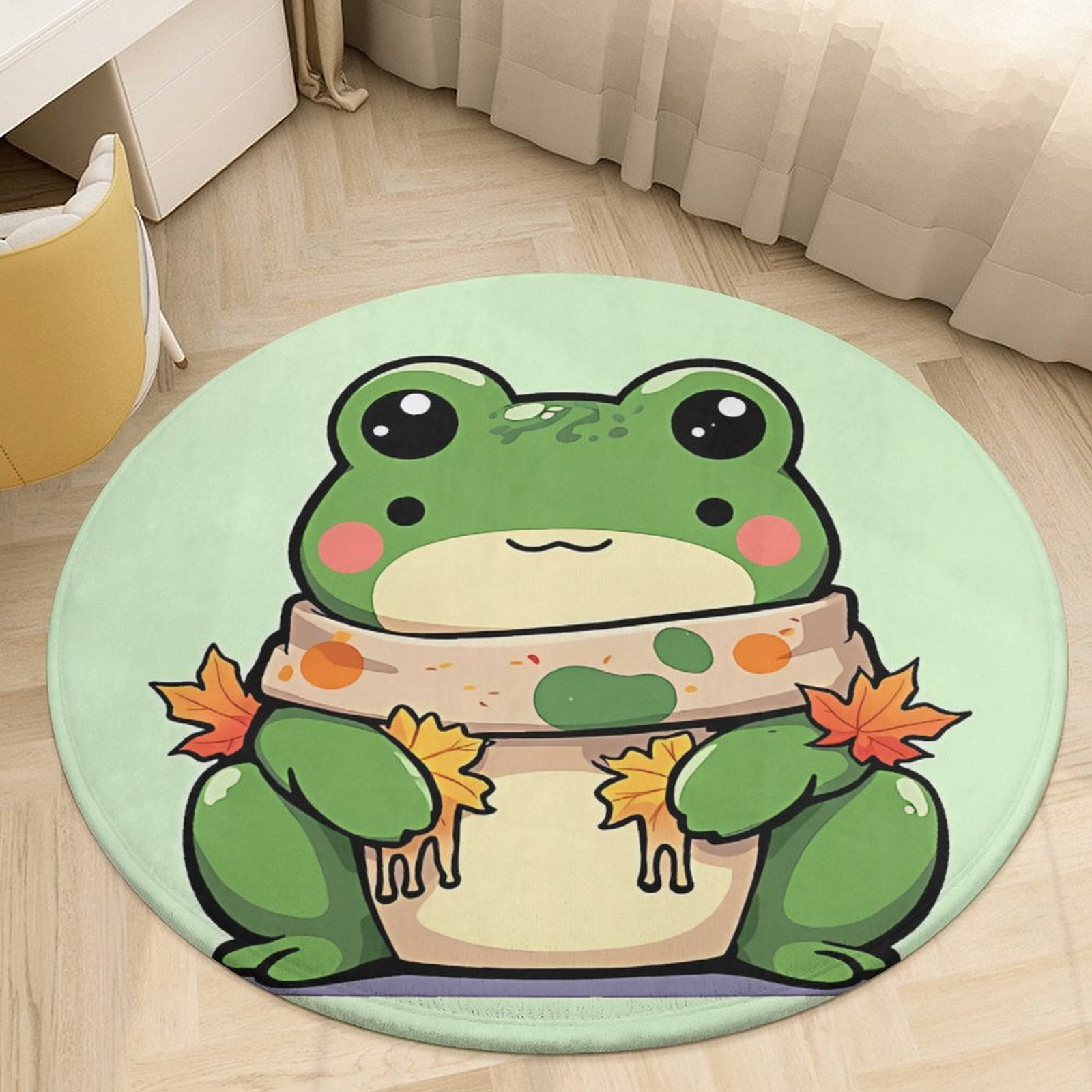Green Frog Mushrooms And Plants Round Area Rugs for Bedroom Living Room ...