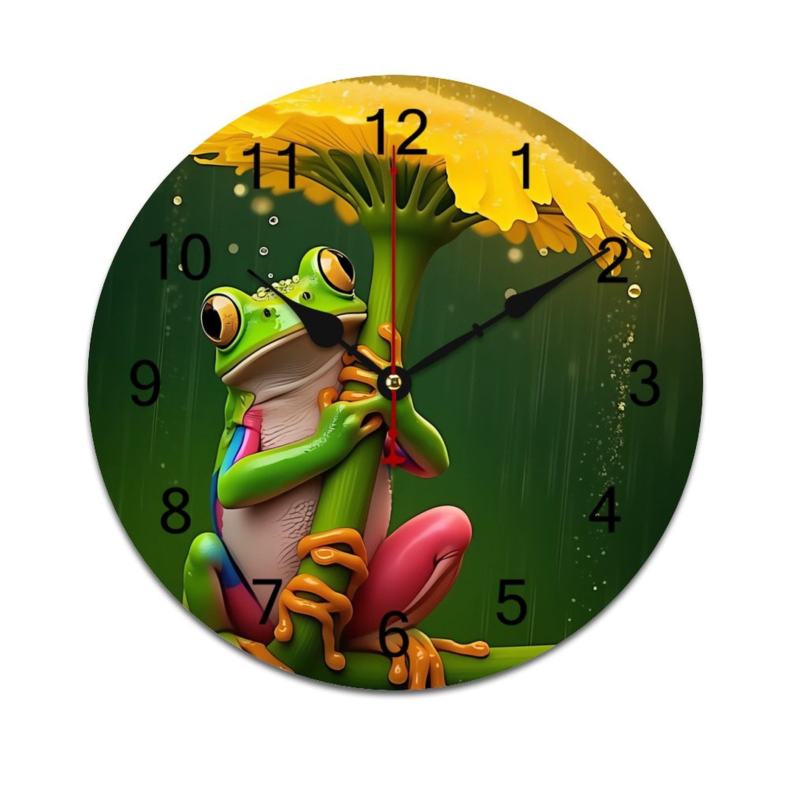 Green Frog Mushrooms And Plants Word Saying Big Wall Clock Home Decor ...