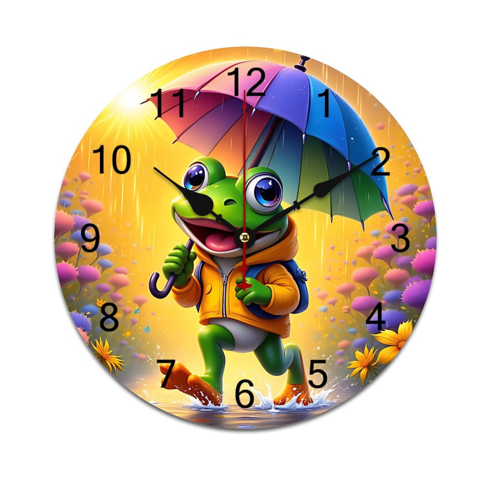 Green Frog Mushrooms And Plants Word Saying Big Wall Clock Home Decor ...