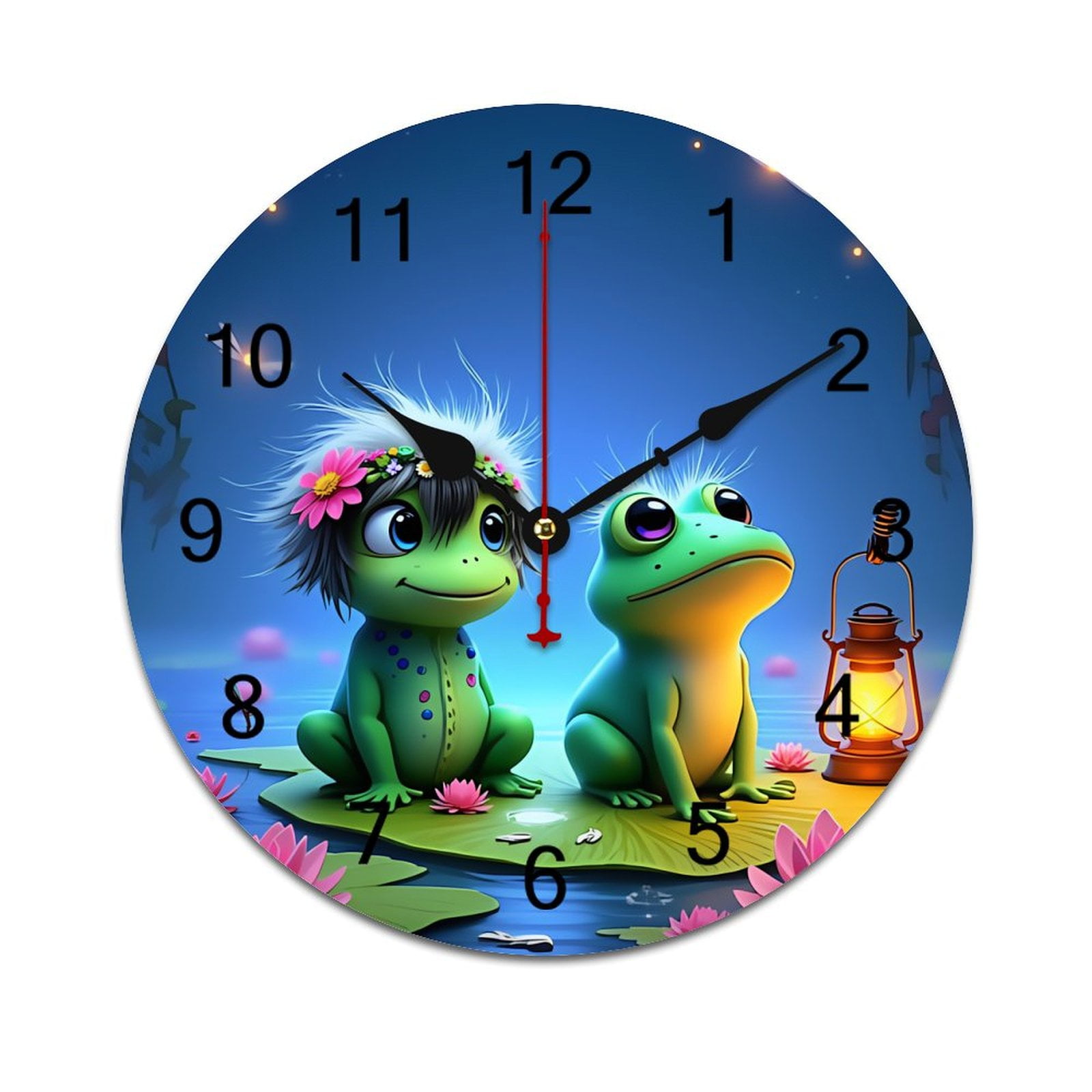 Green Frog Mushrooms And Plants Word Saying Big Wall Clock Home Decor ...