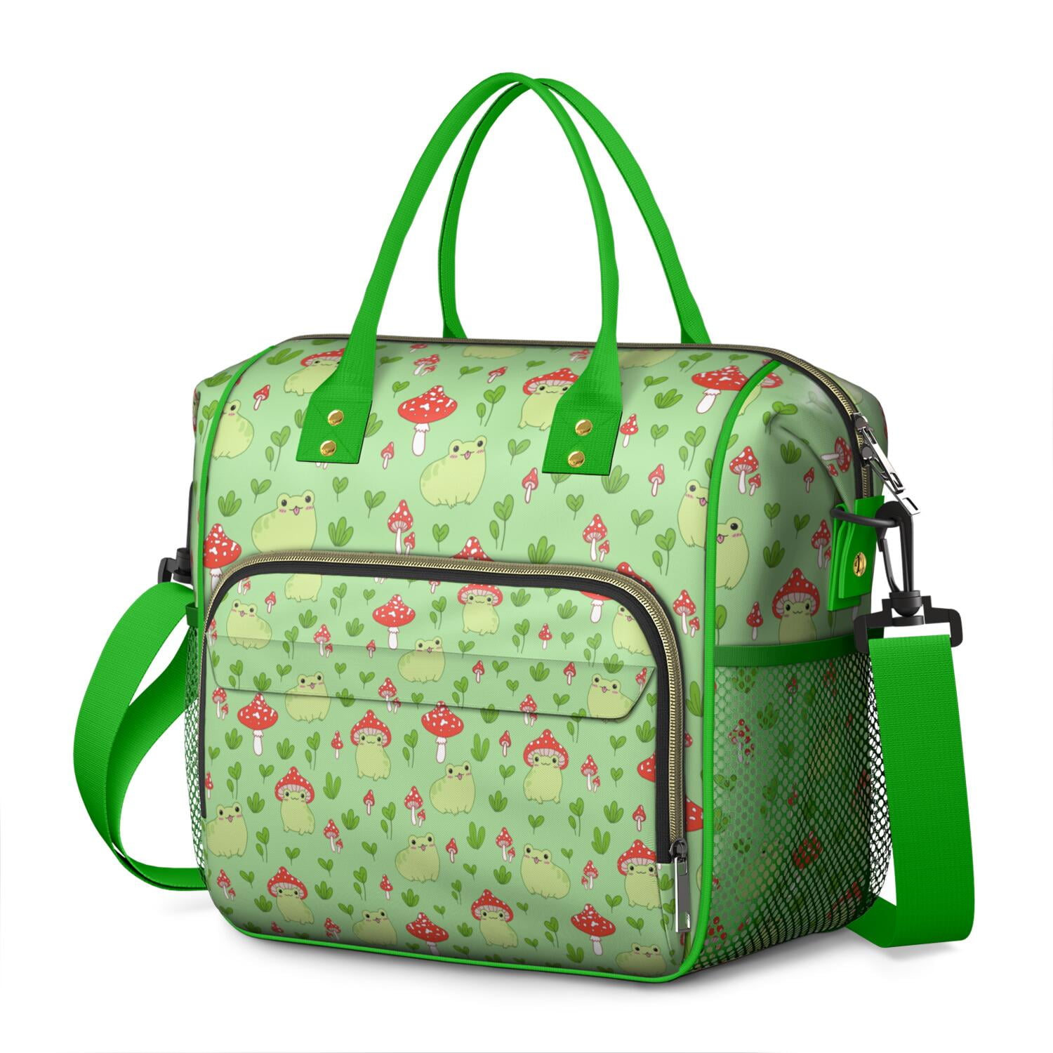 Green Frog Print Insulated Tote Bag - Leakproof Cooler Bag with Multi-Pocket for Office, Outdoor ...