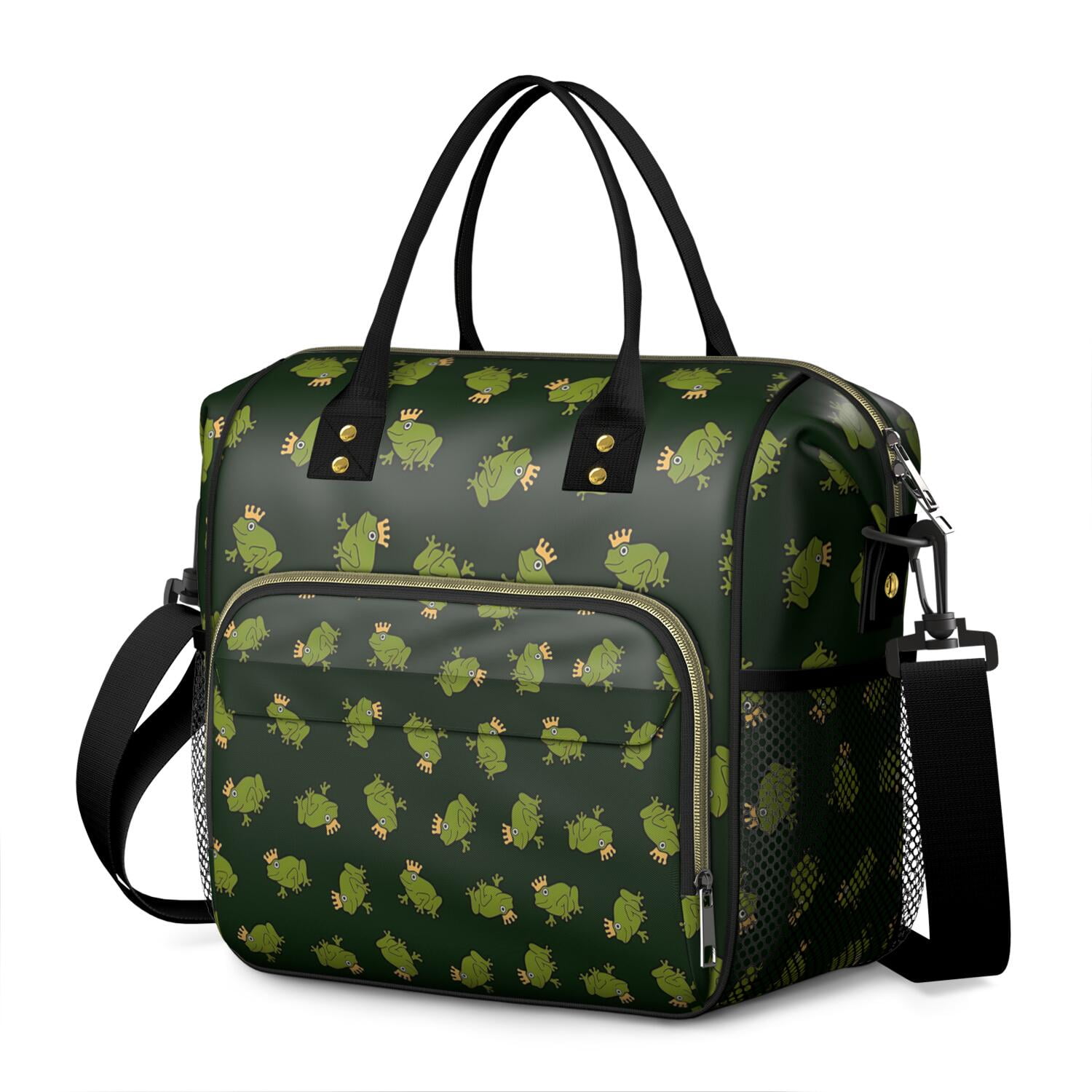 Green Frog Print Insulated Tote Bag - Leakproof Cooler Bag with Multi-Pocket for Office, Outdoor ...