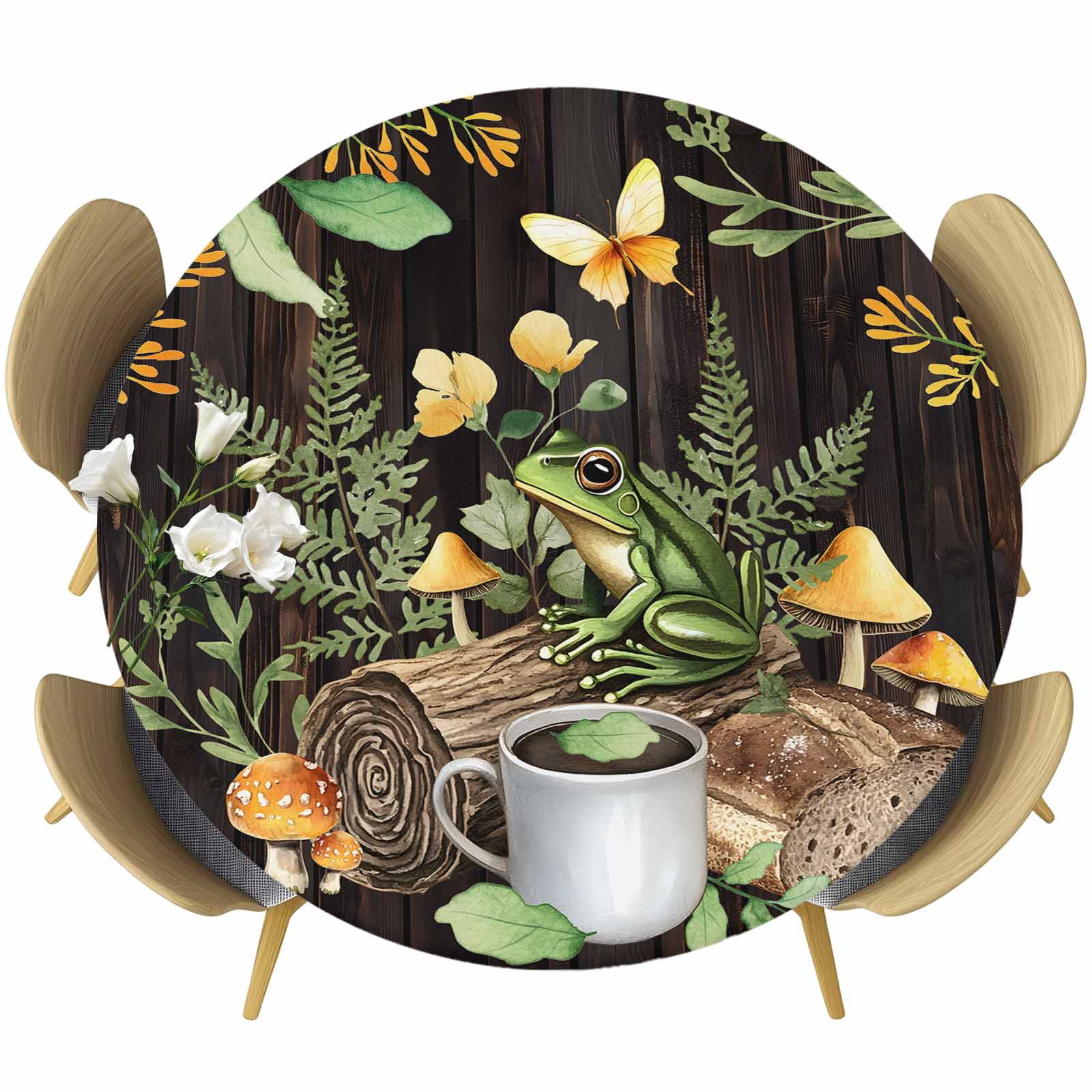 Green Frog Round Tablecloth, Fitted Table Cover with Elastic for 45"-54 ...