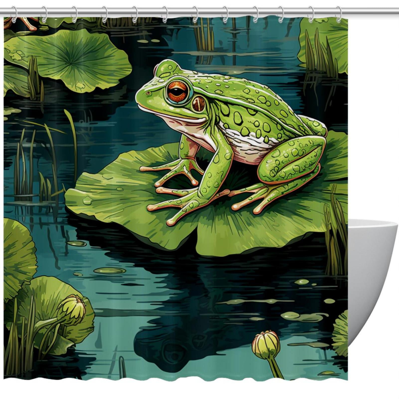 Green Frog Shower Curtain for Bathroom, Aesthetics Patterns Curtain ...