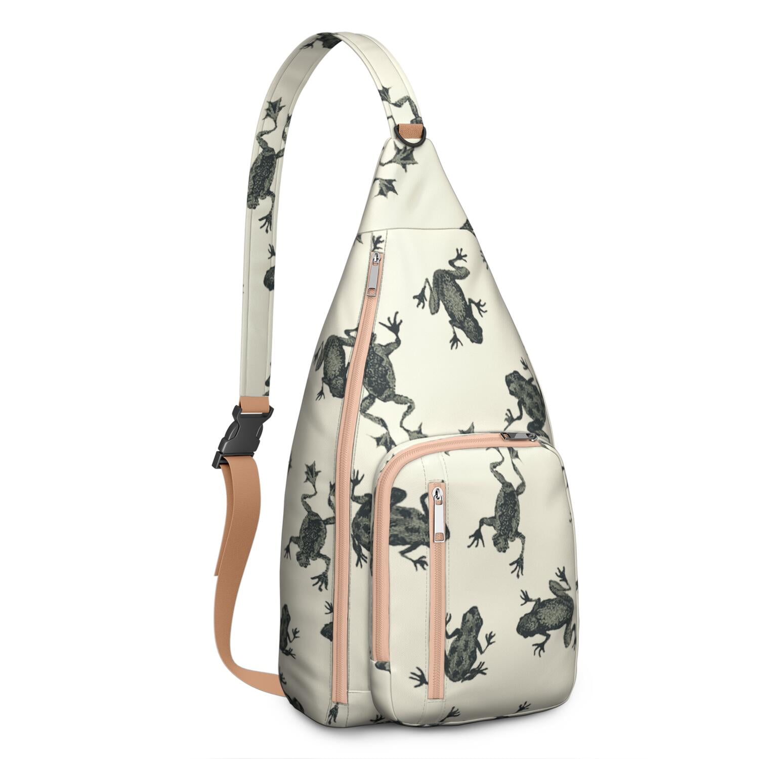 Green Frog Sling Backpack - Cute Cartoon Frog & Mushroom Print ...