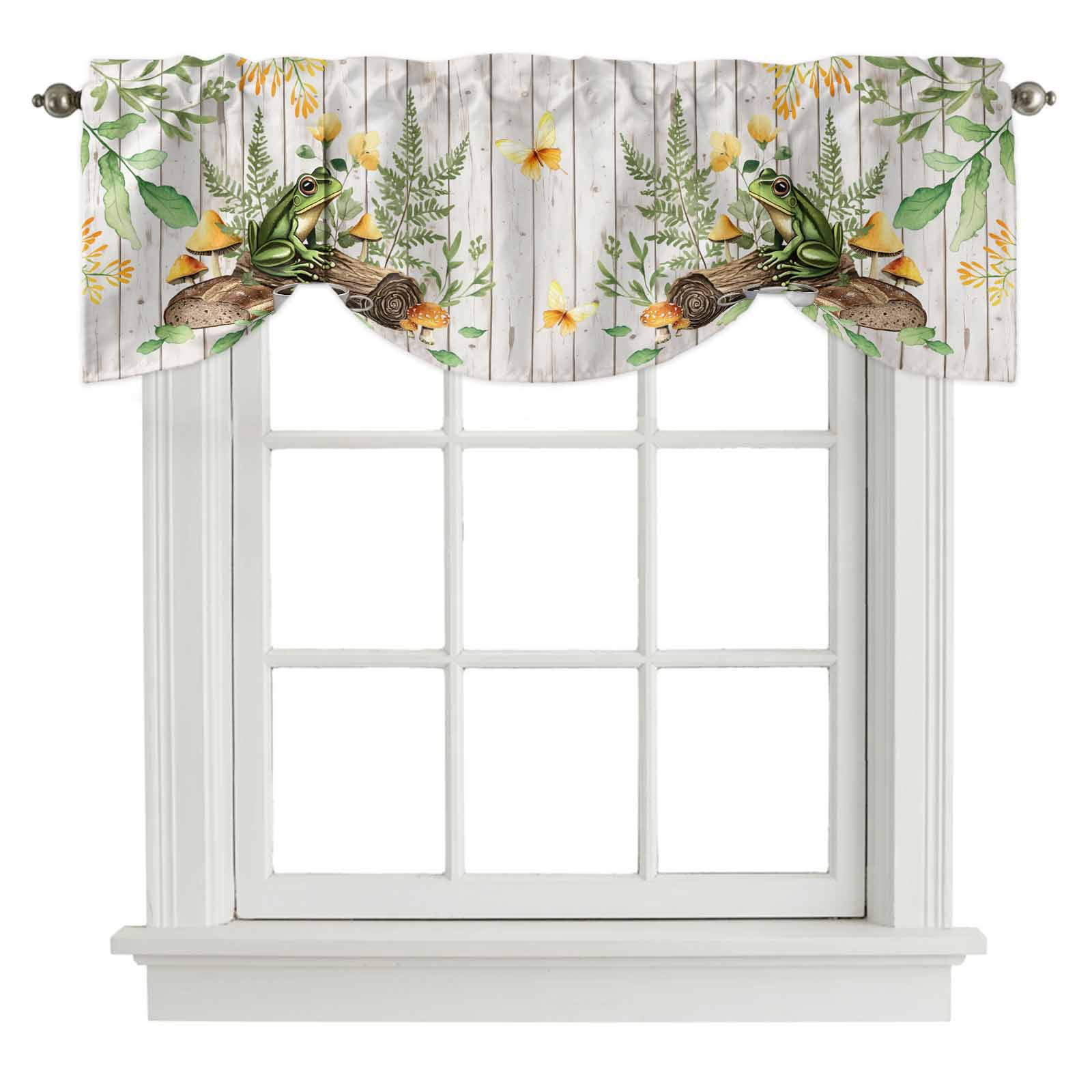 Green Frog Tie Up Valance for Windows, Coffee Mushroom Butterfly White ...