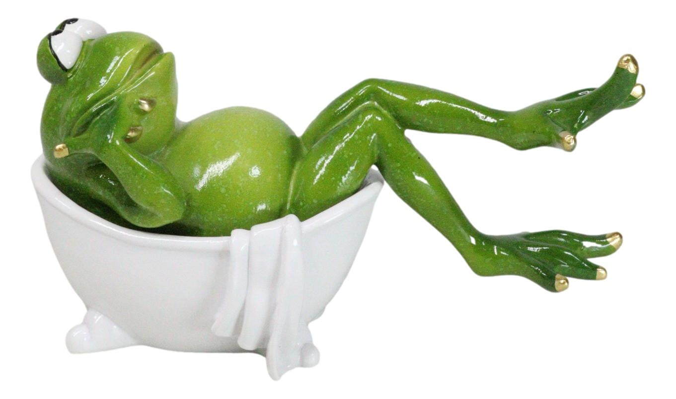Green Frog with Golden Nails Soaking in Bath Tub While Daydreaming ...