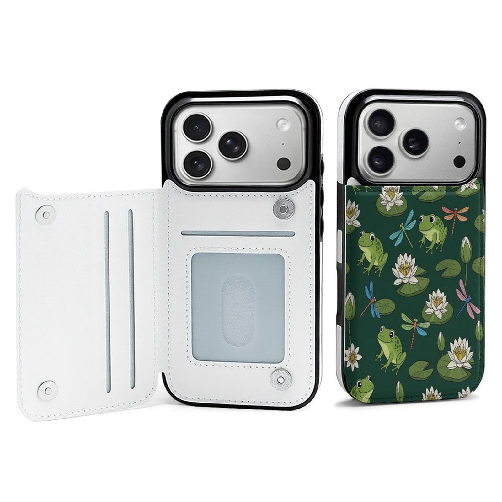 Green Frogs Dragonflies Lily Pads Pond Life Leather Wallet Case for ...